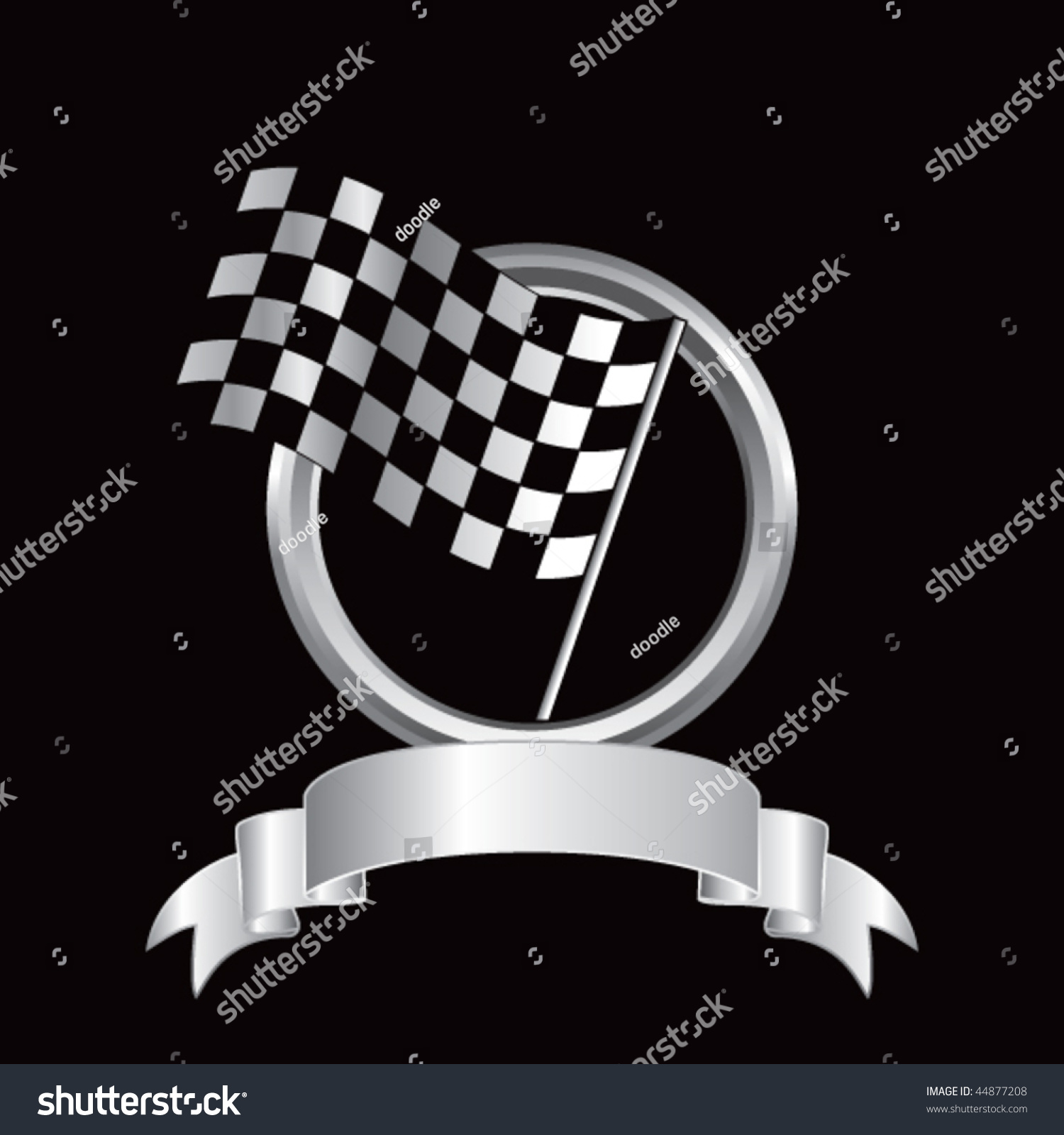 Racing Checkered Flag Round Silver Banner Stock Vector (Royalty Free ...