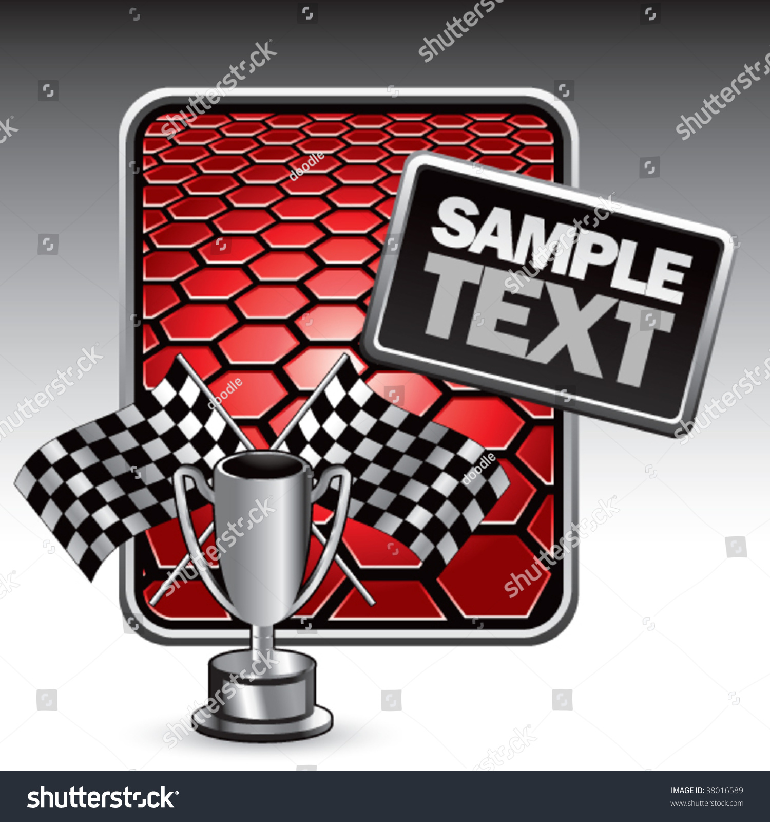 Racing Trophy And Flags On Hexagon Background Stock Vector Illustration ...
