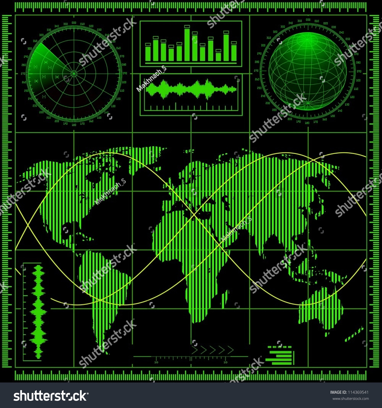 Radar Screen World Map Vector Eps10 Stock Vector (Royalty Free ...