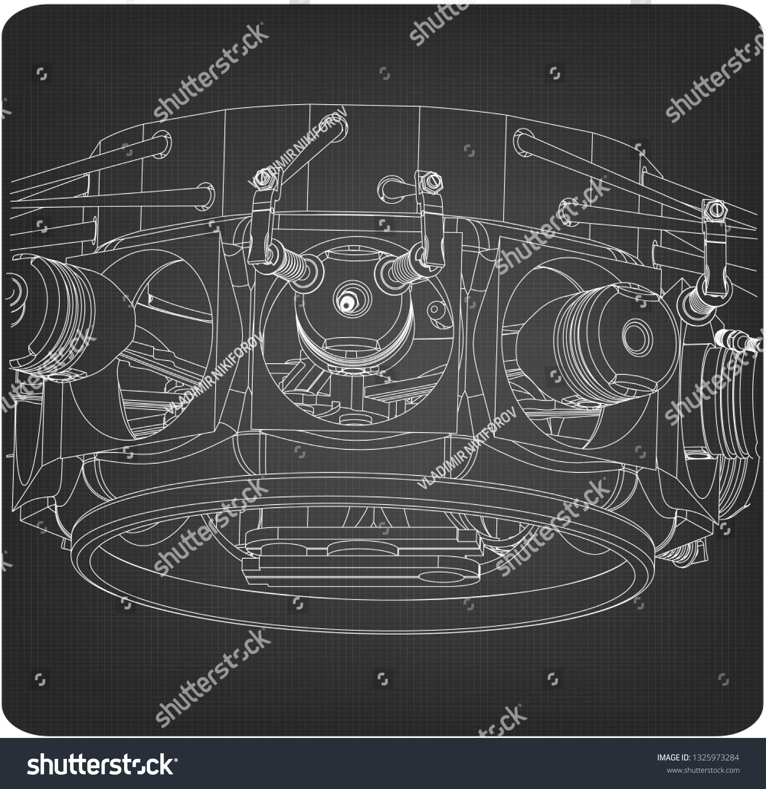Radial Engine On Gray Background Drawing Stock Vector (Royalty Free ...