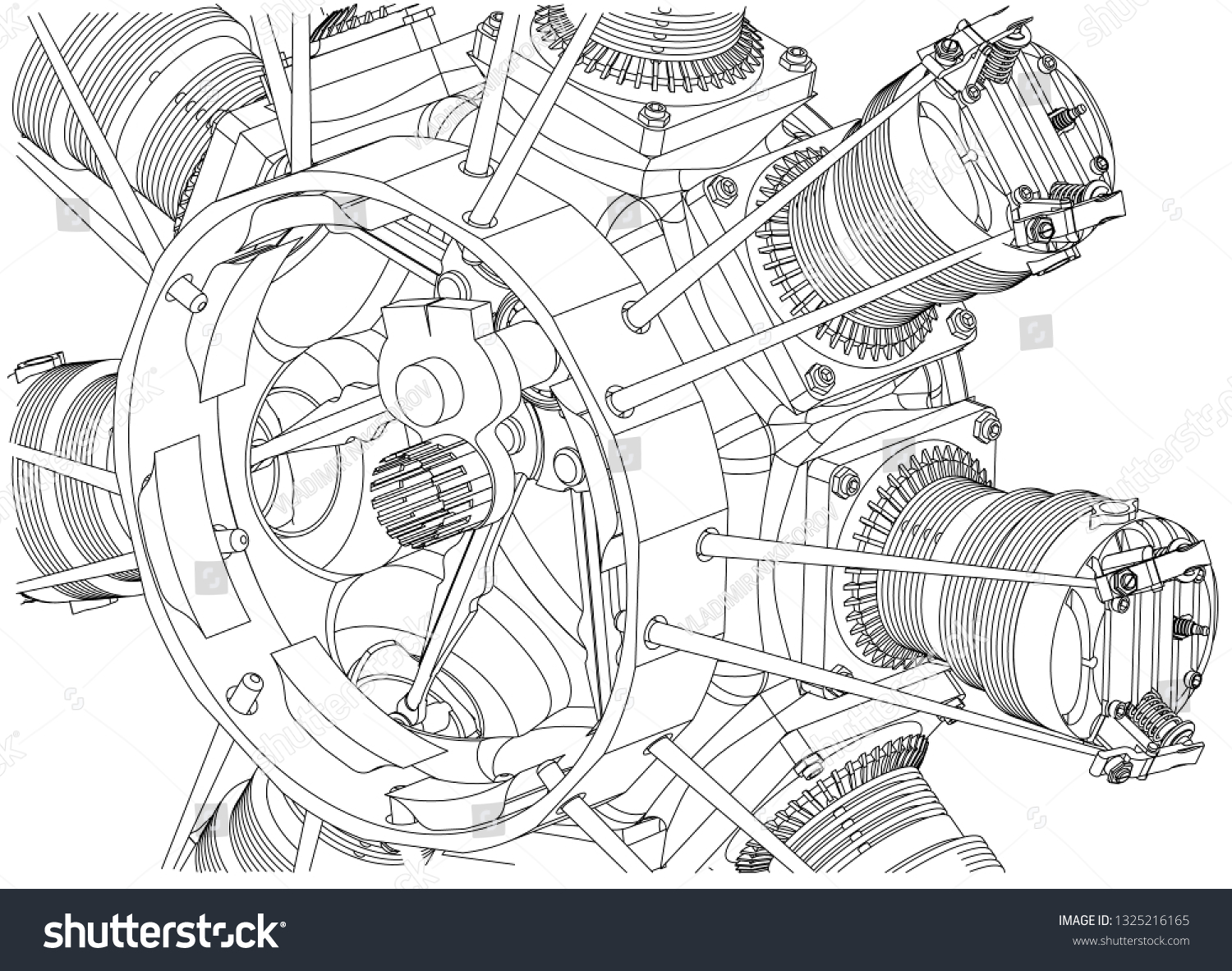 Radial Engine On White Background Drawing Stock Vector (Royalty Free ...
