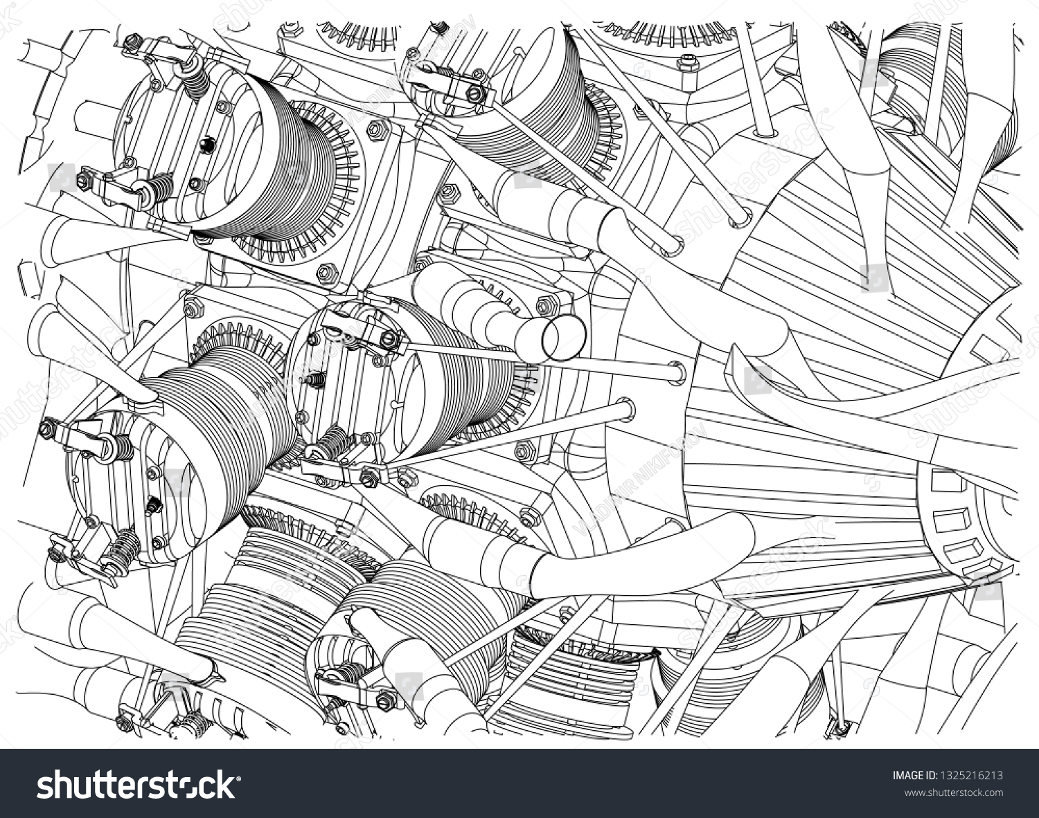 Radial Engine On White Background Drawing Stock Vector (Royalty Free ...