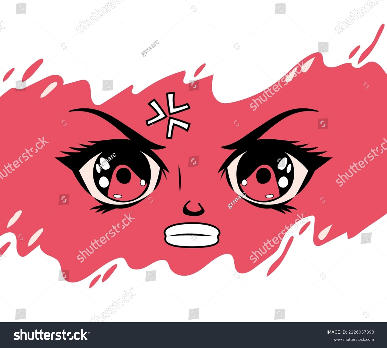 Rage Anime Face Red Stock Vector (Royalty Free) 2126037398