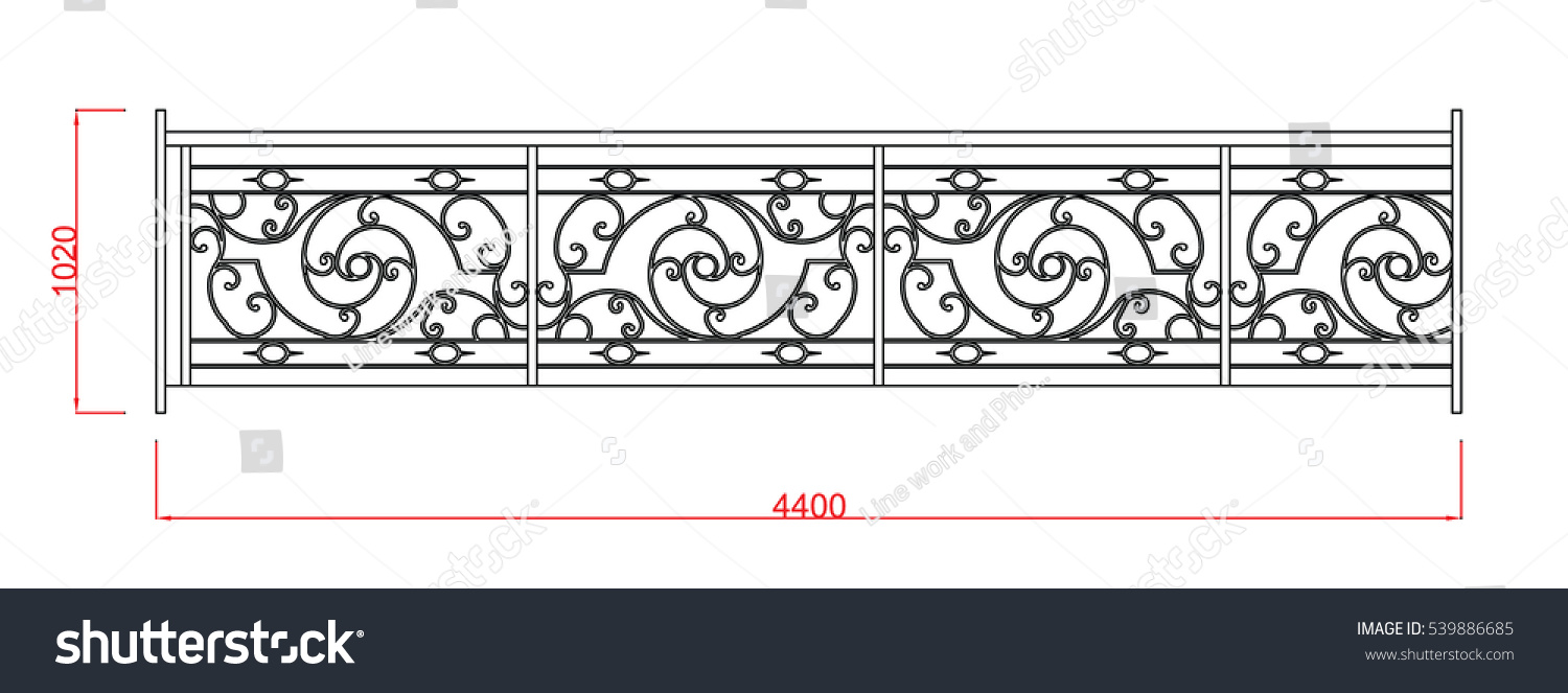Vektor Stok Railing Vector Image Black Paint Dimension (Tanpa Royalti ...