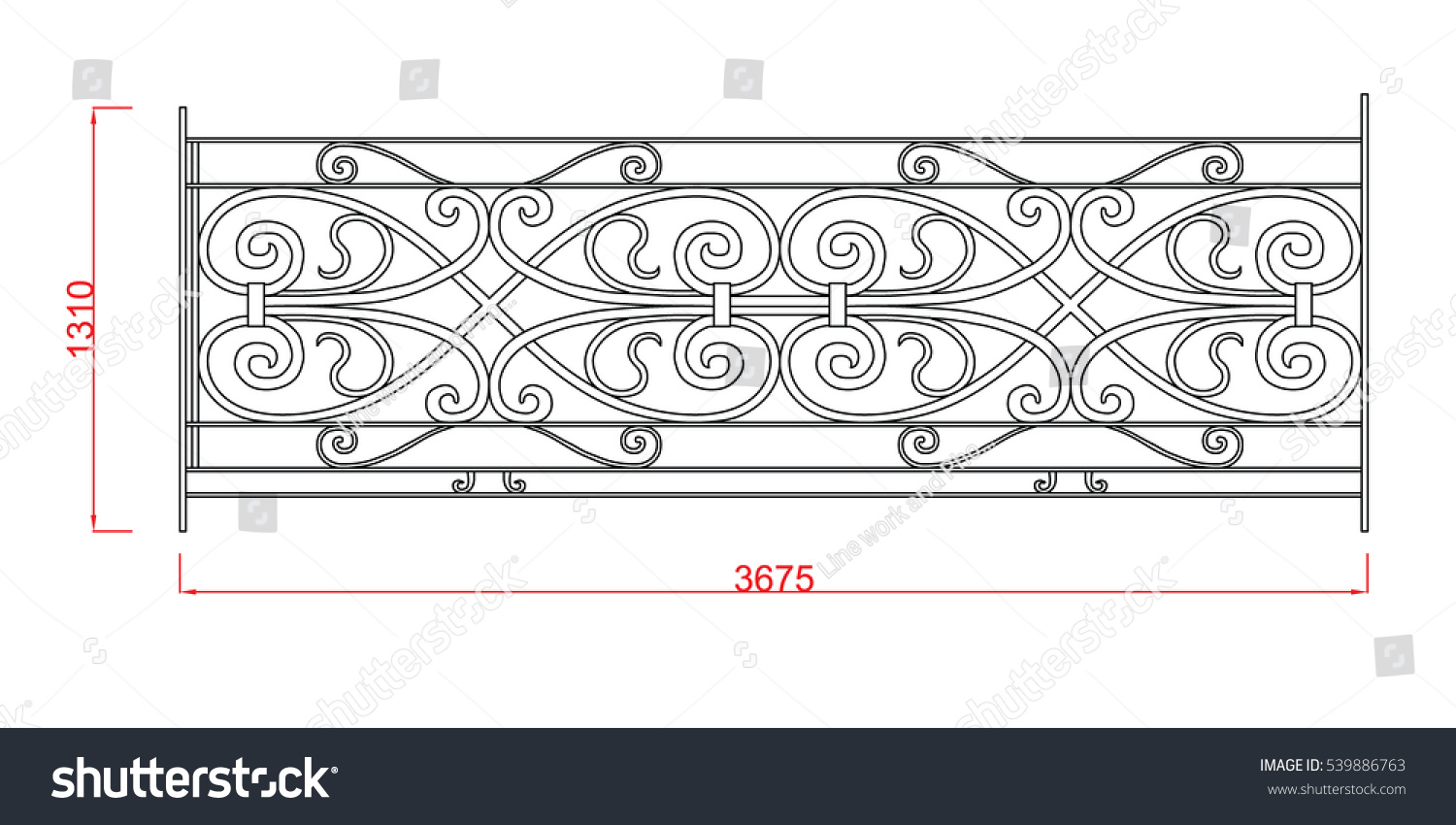 Railing Vector Image Black Paint Dimension: เวกเตอร์สต็อก (ปลอดค่า ...