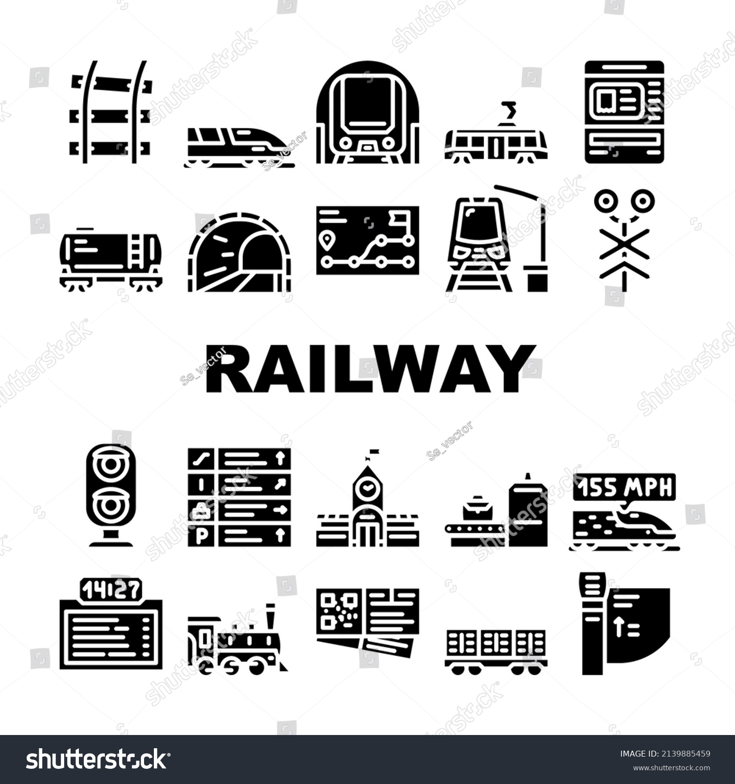 Railway Train Transportation Icons Set Vector Stock Vector (Royalty ...