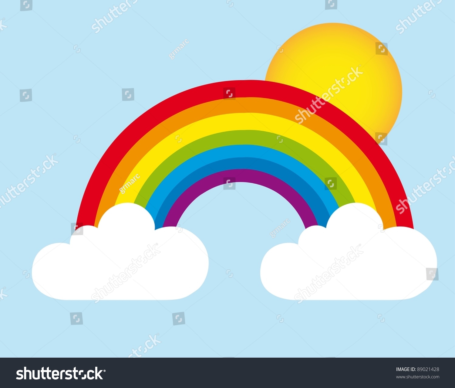 Vektor Stok Rainbow Clouds Sun Landscape Vector (Tanpa Royalti ...