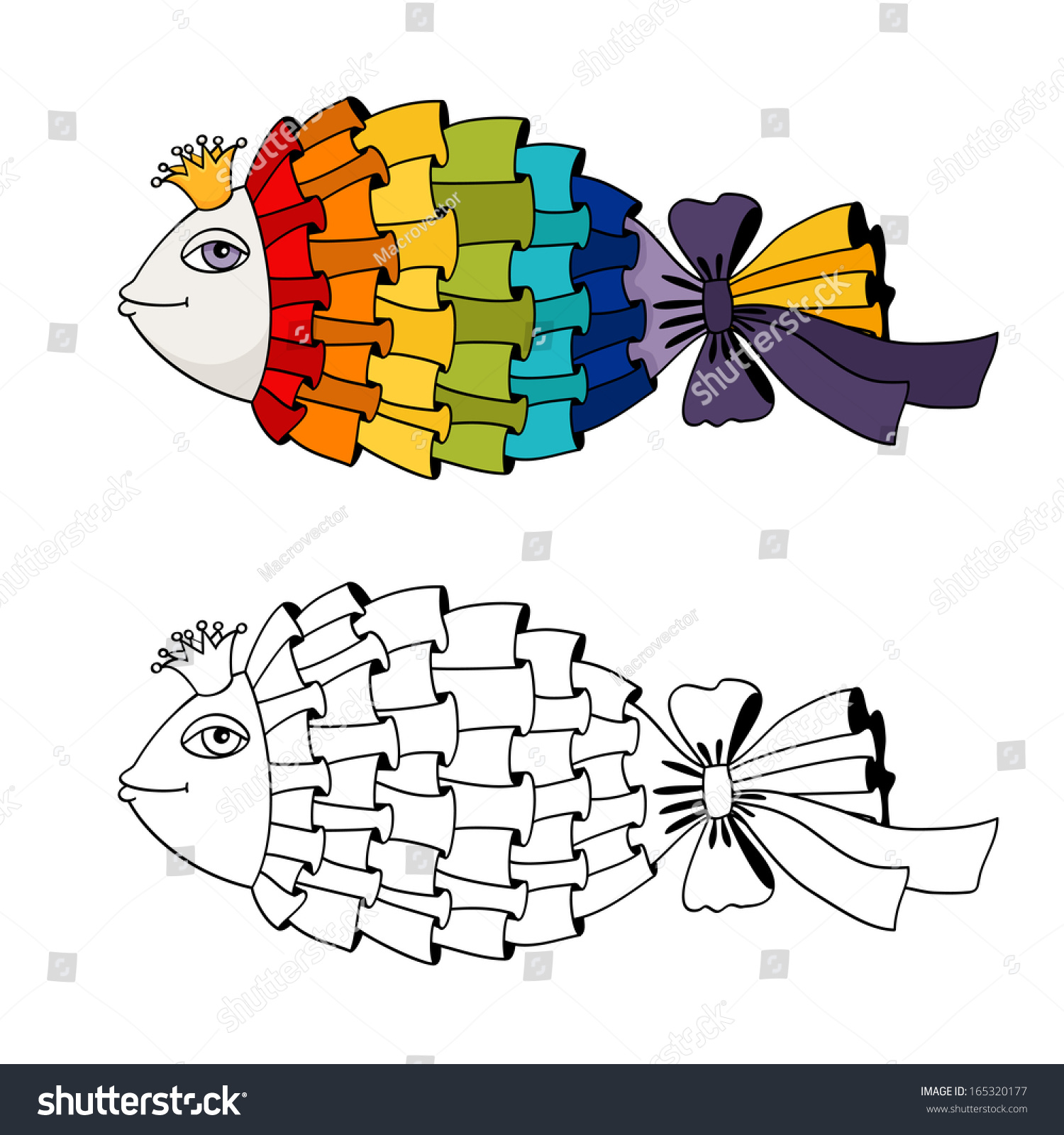 Rainbow Fish Coloring Vector Illustration Isolated Stock Vector ...