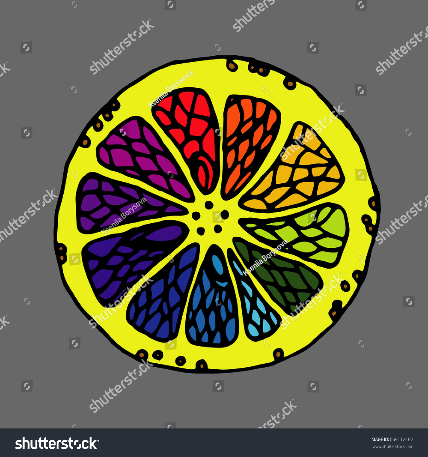 Rainbow Lemon Slice Hand Drawn Stock Vector (Royalty Free) 669112102 ...