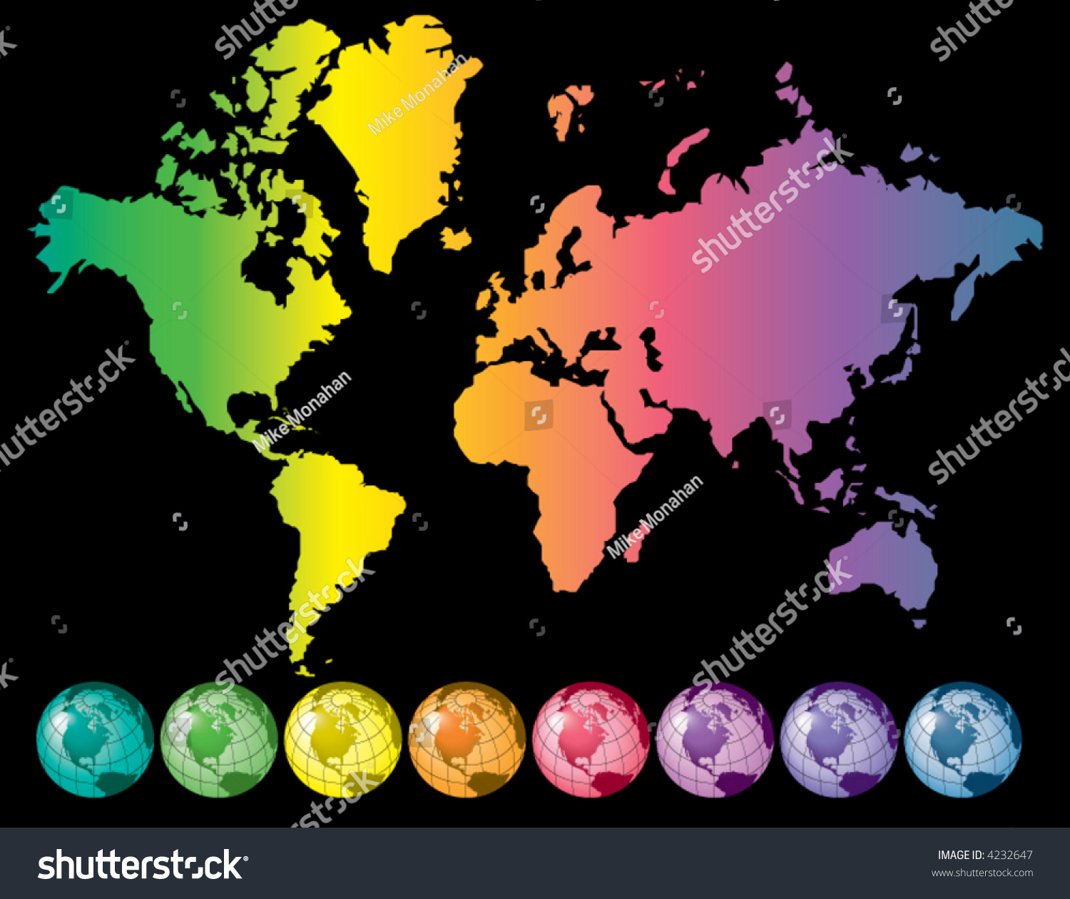 Rainbow Map Earth And Globe, Vector Illustration Background - 4232647 ...
