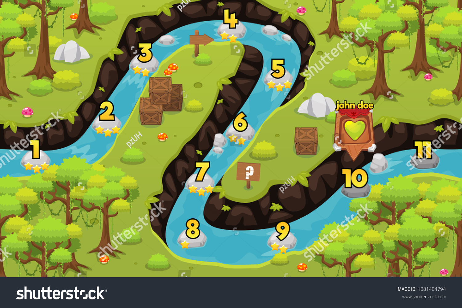 Rainforest Jungle Game Level Map Stock Vector (Royalty Free) 1081404794