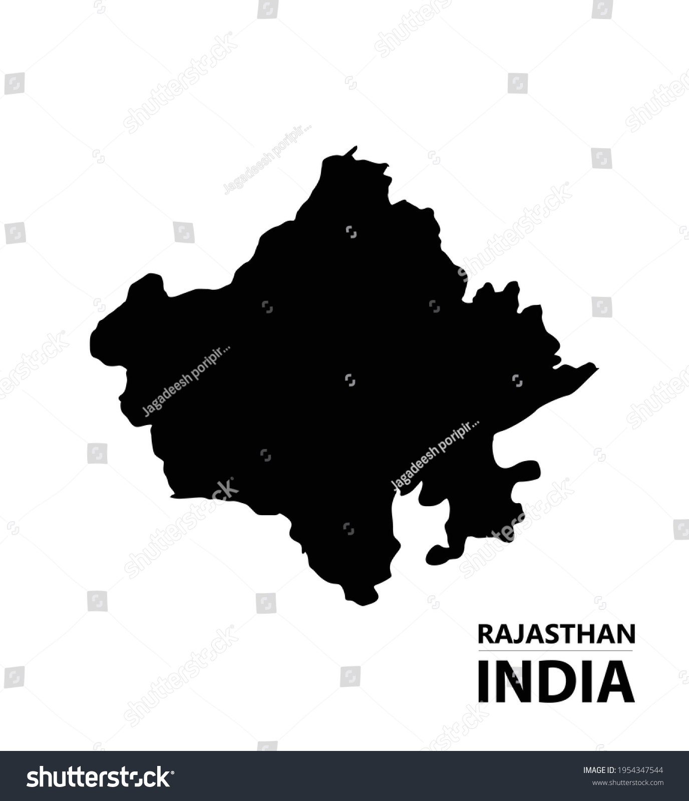 Rajasthan India Vector Map Art Stock Vector (Royalty Free) 1954347544
