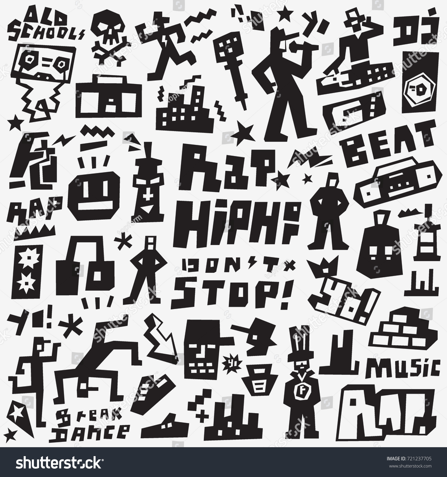 Rap Hip Hop Doodles Set: vector de stock (libre de regalías) 721237705 ...