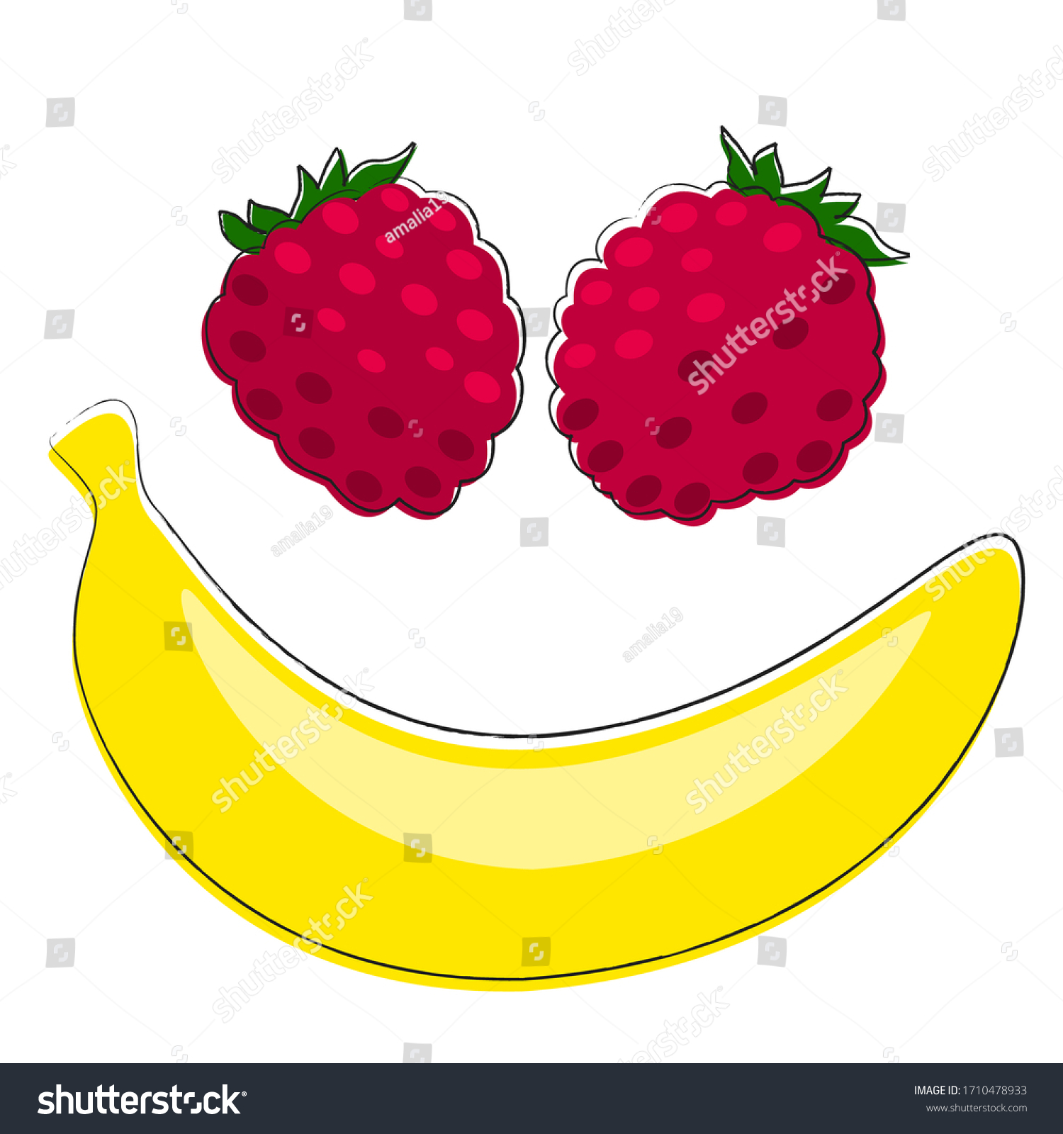 Raspberry Banana Vector Drawings Stock Vector (Royalty Free) 1710478933 ...