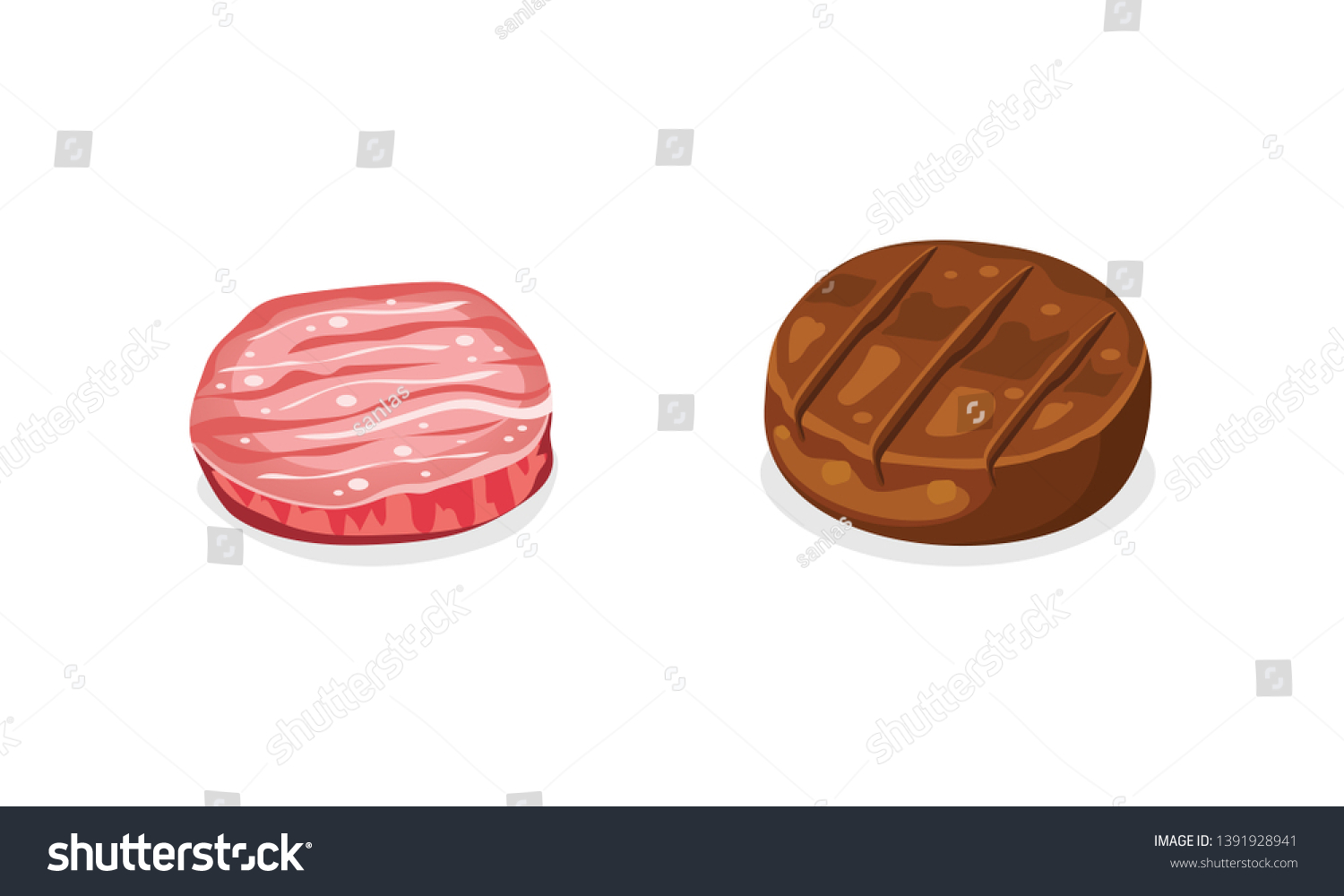 Raw Cooked Hamburger Patties Vector Stock Vector (Royalty Free) 1391928941