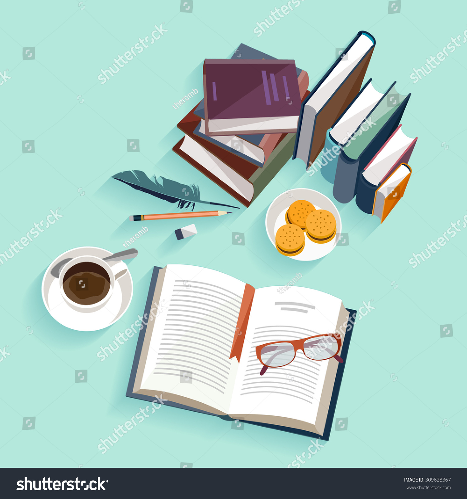 Reading Books Flat Design Stock Vector (Royalty Free) 309628367