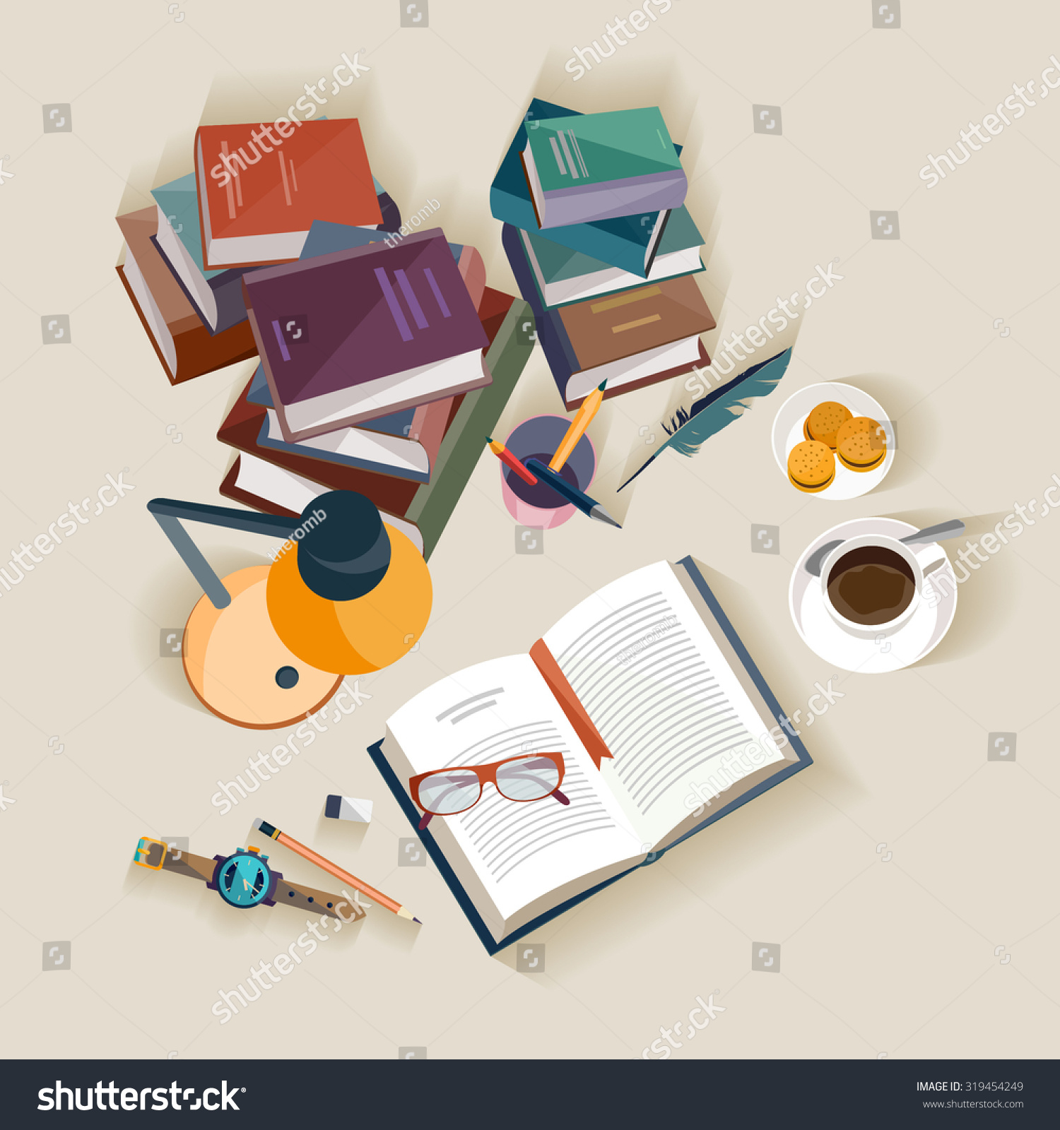 Reading Books Flat Design Stock Vector (Royalty Free) 319454249