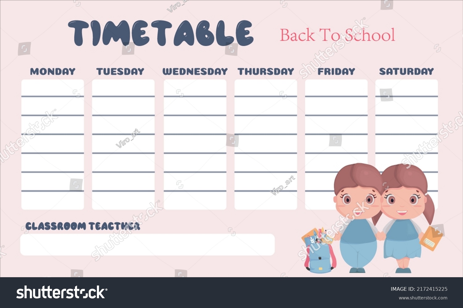 Readymade Timetable Template Elementary School School Stock Vector ...