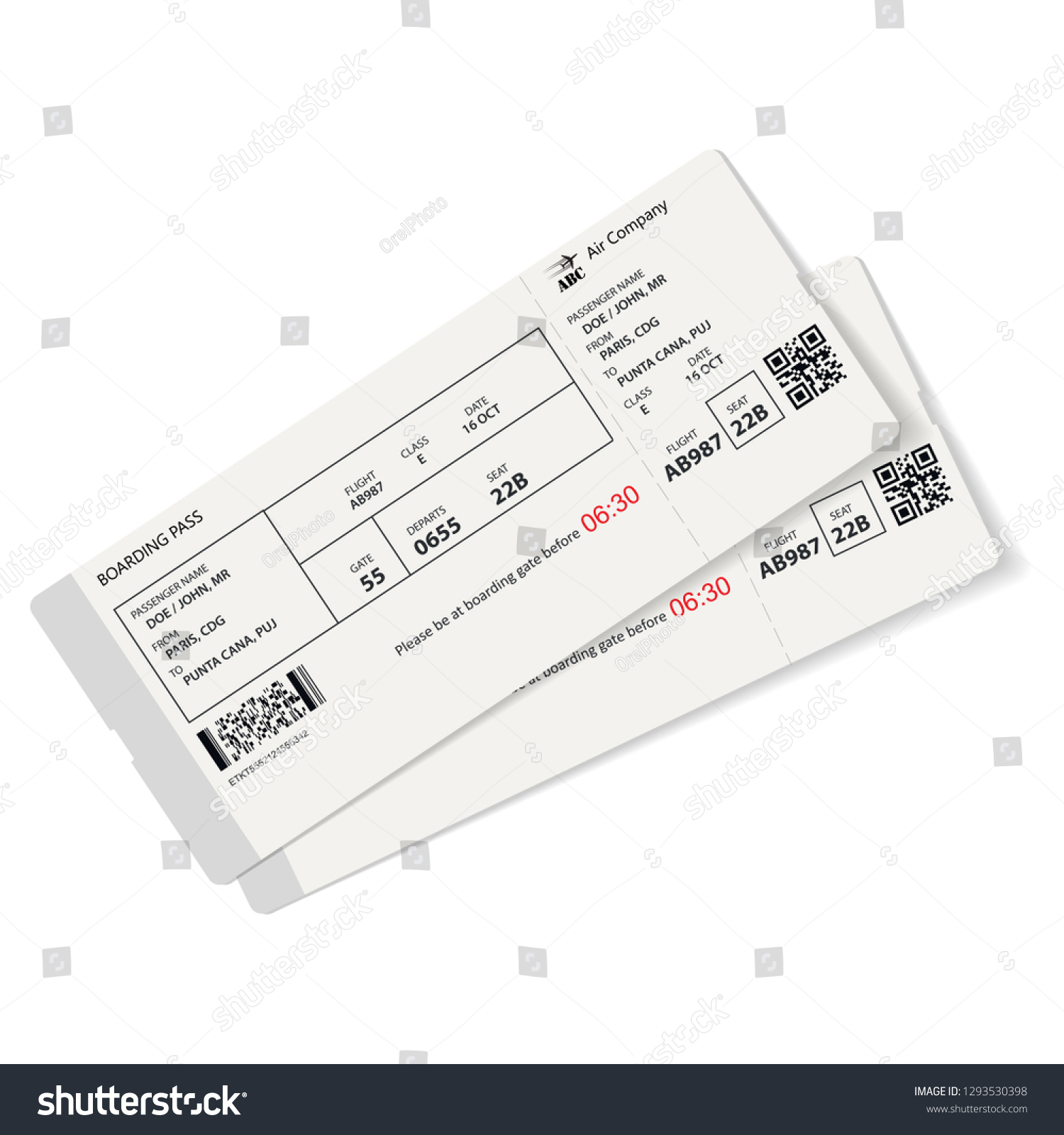 Realistic Airplane Template Boarding Pass Vector: vetor stock (livre de ...