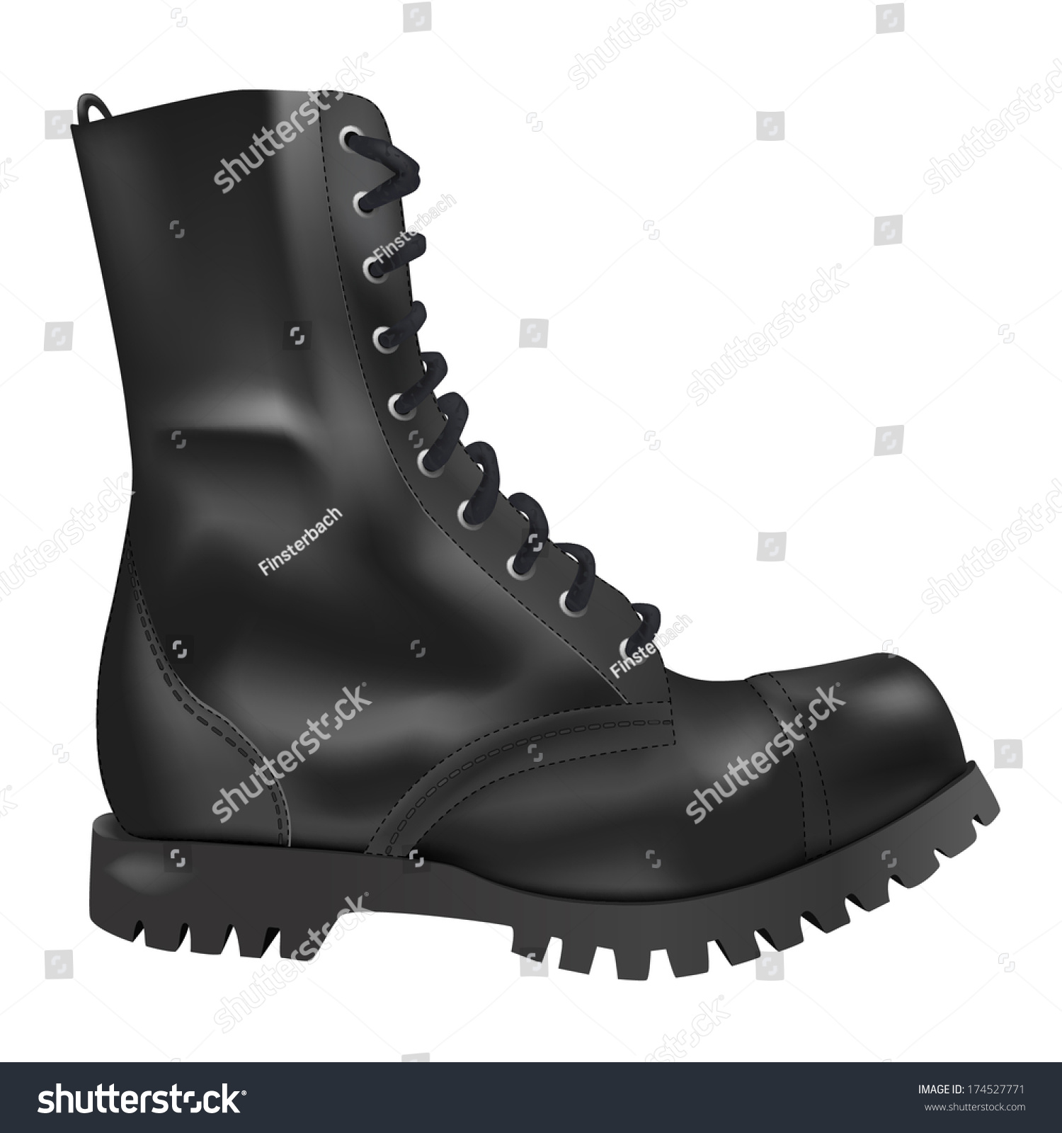 Realistic Black Army Boots Side View Stock Vector (Royalty Free ...