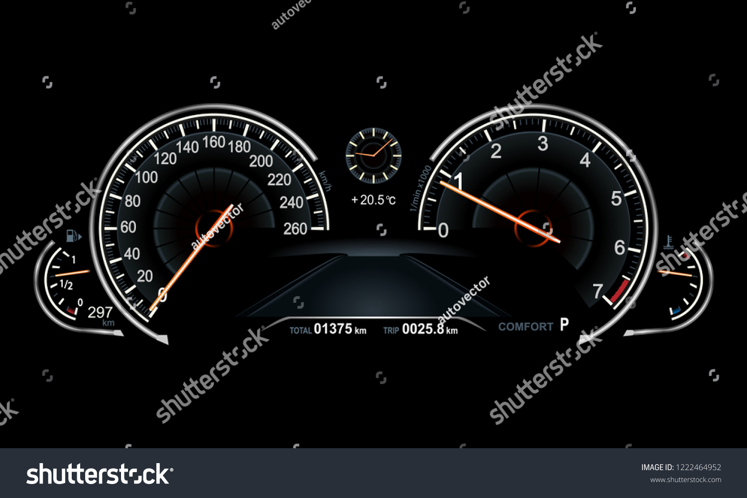 Realistic Car Dashboard Stock Vector (Royalty Free) 1222464952