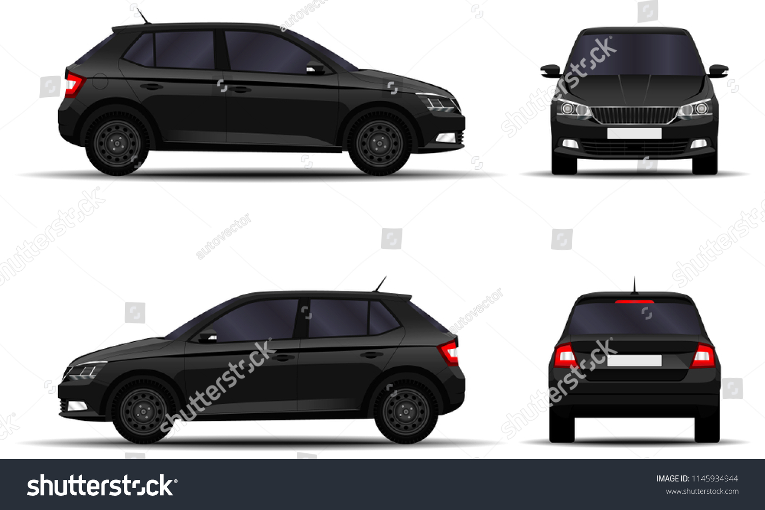 Realistic Car Hatchback Front View Side Stock Vector (Royalty Free ...