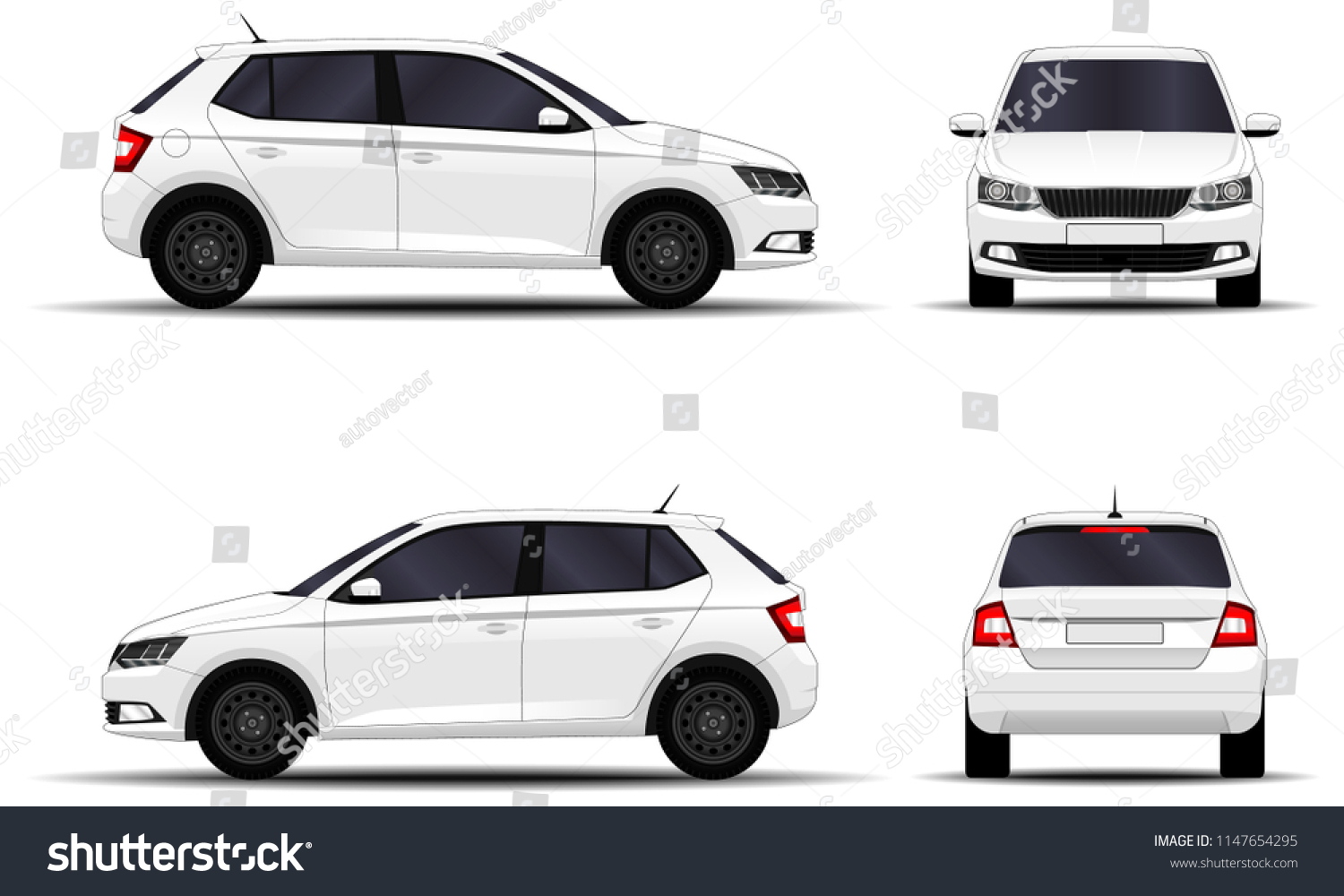 Vektor Stok Realistic Car Hatchback Front View Side (Tanpa Royalti ...