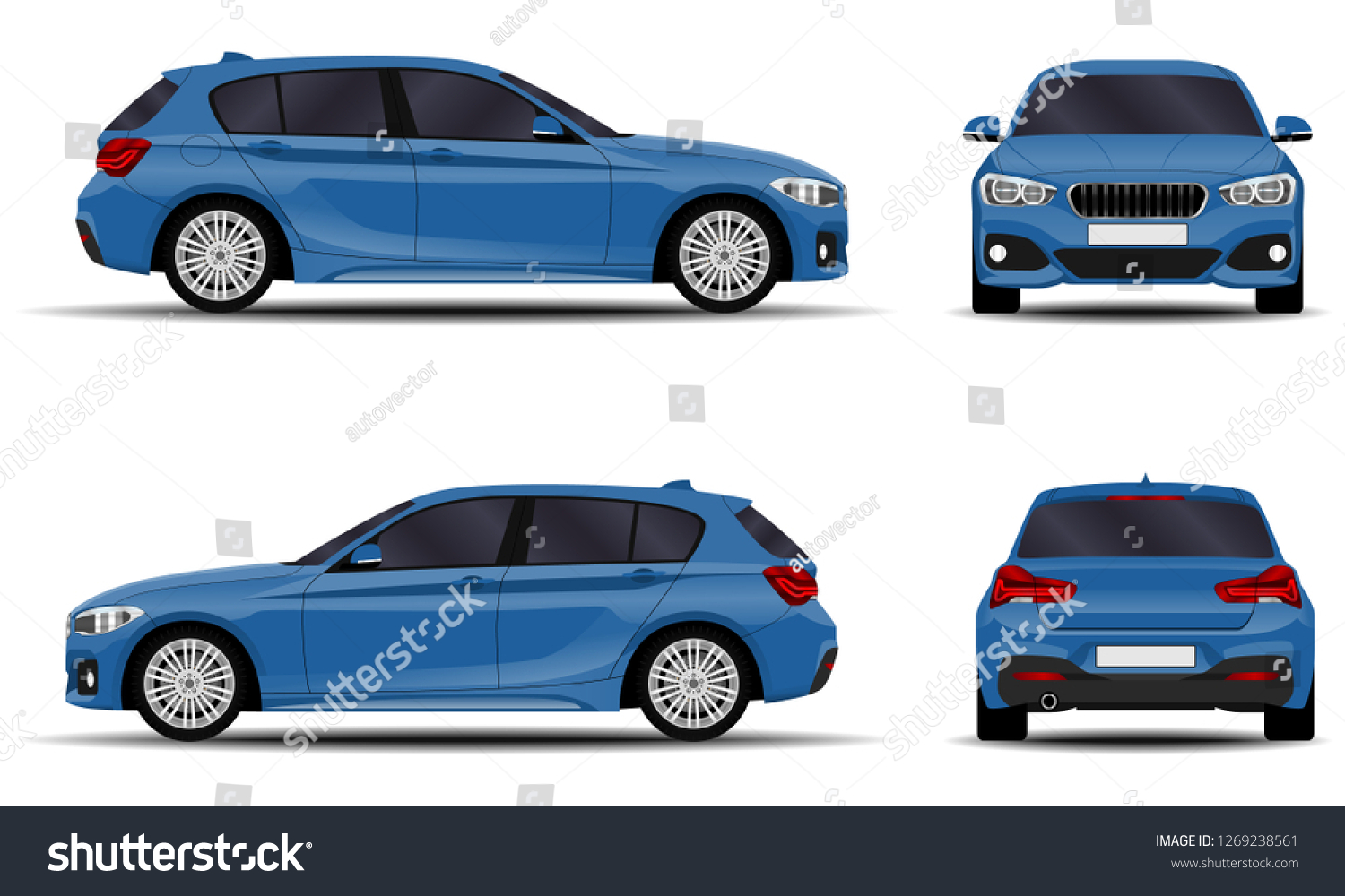 Realistic Car Hatchback Front View Side Stock Vector (Royalty Free ...