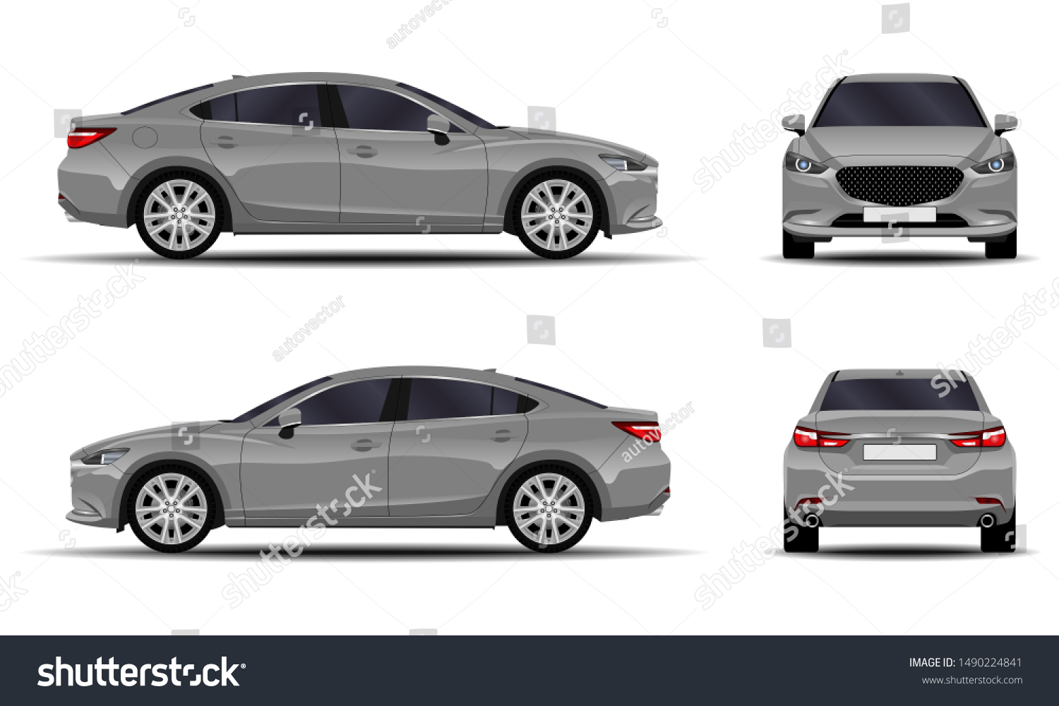 Realistic Car Sedan Front View Side Stock Vector (Royalty Free ...