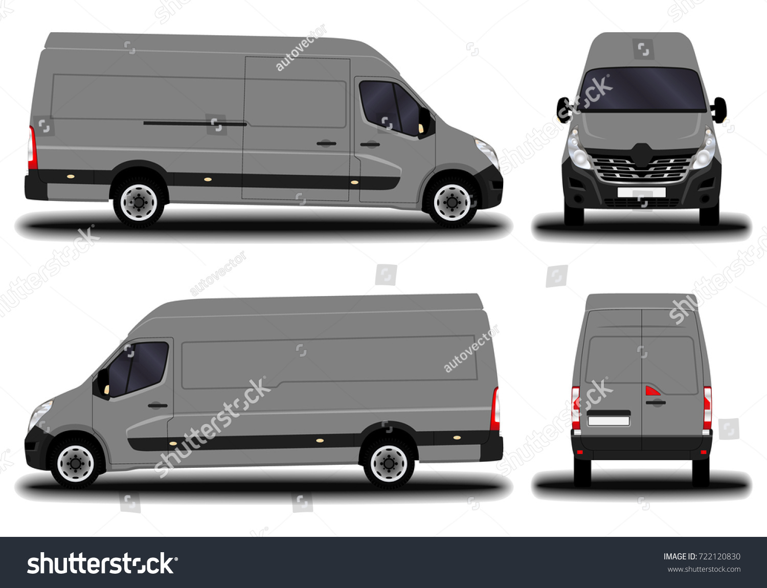 Realistic Cargo Van Front View Side Stok Vektör (Telifsiz) 722120830 ...