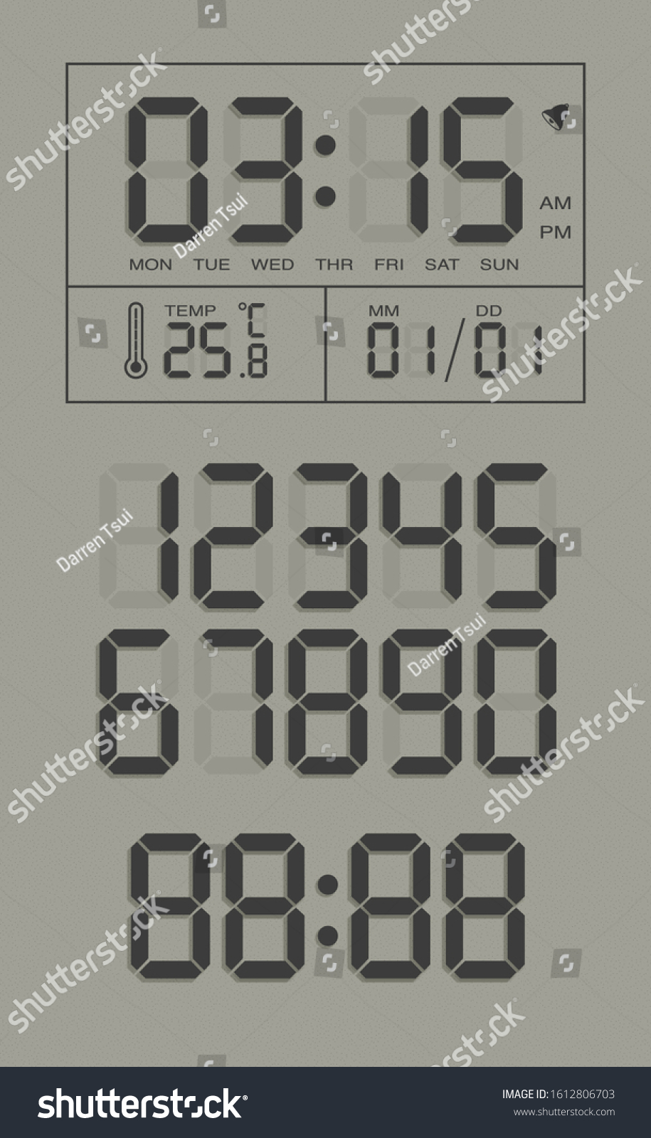 Realistic Digital Clock Numbers Vectors: vector de stock (libre de ...