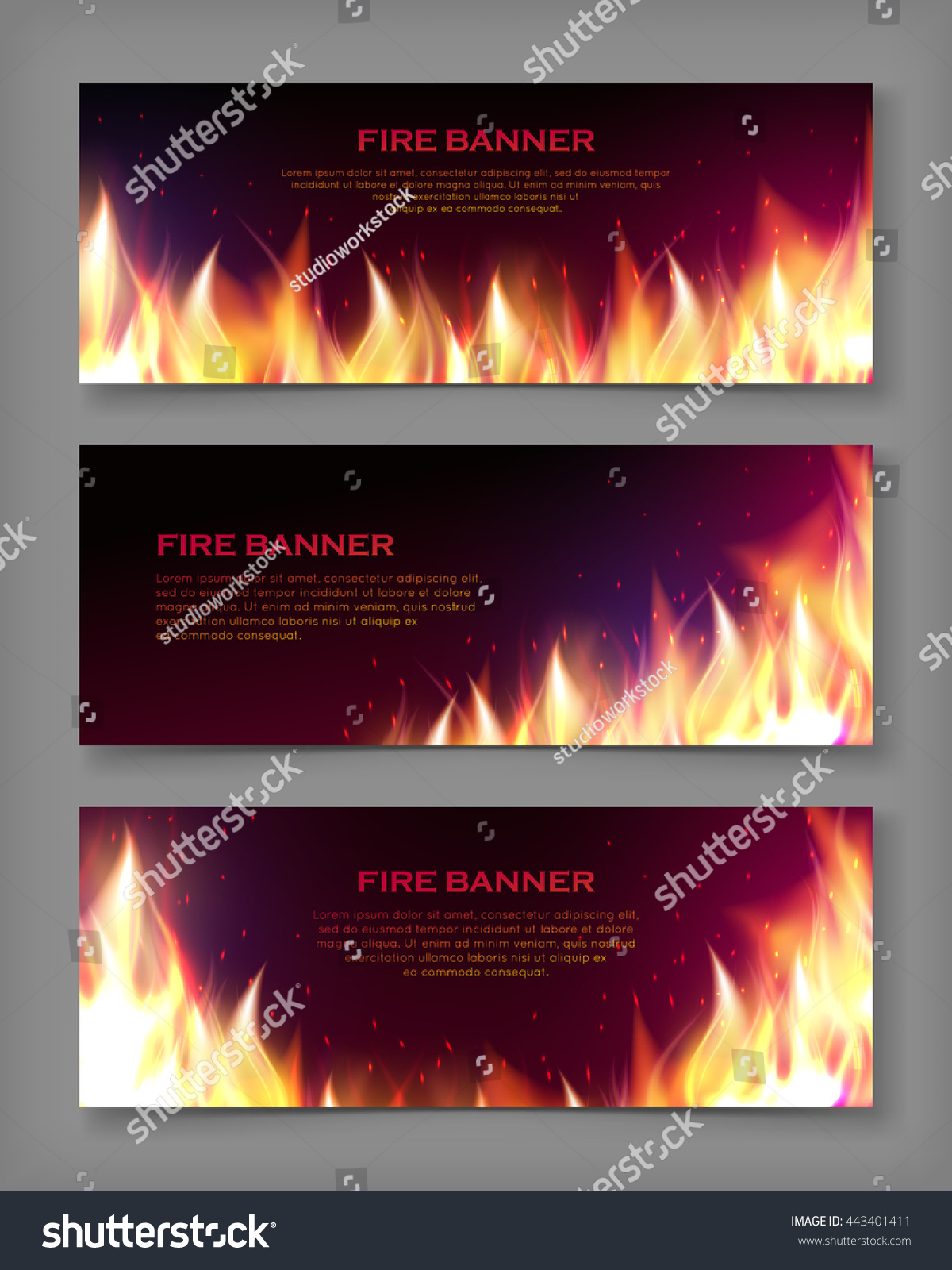 Realistic Fire Flames Banner Set Vector: เวกเตอร์สต็อก (ปลอดค่า ...