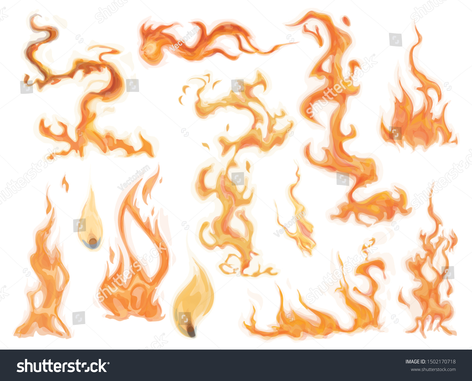 Realistic Fire Flames Doodle Set Vector: เวกเตอร์สต็อก (ปลอดค่า ...