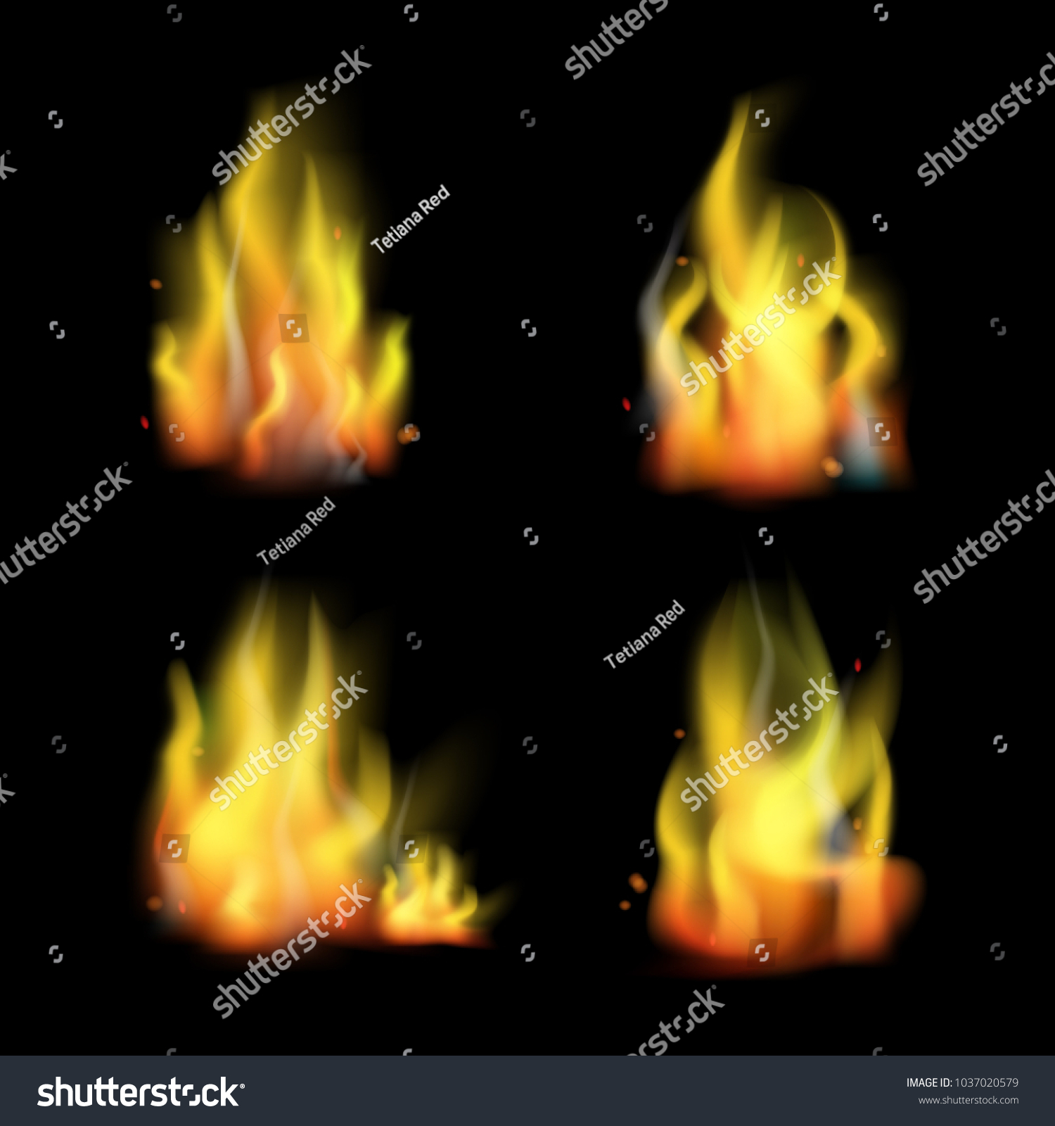 Realistic Fire Flames Effect Collection Vector: เวกเตอร์สต็อก (ปลอดค่า ...