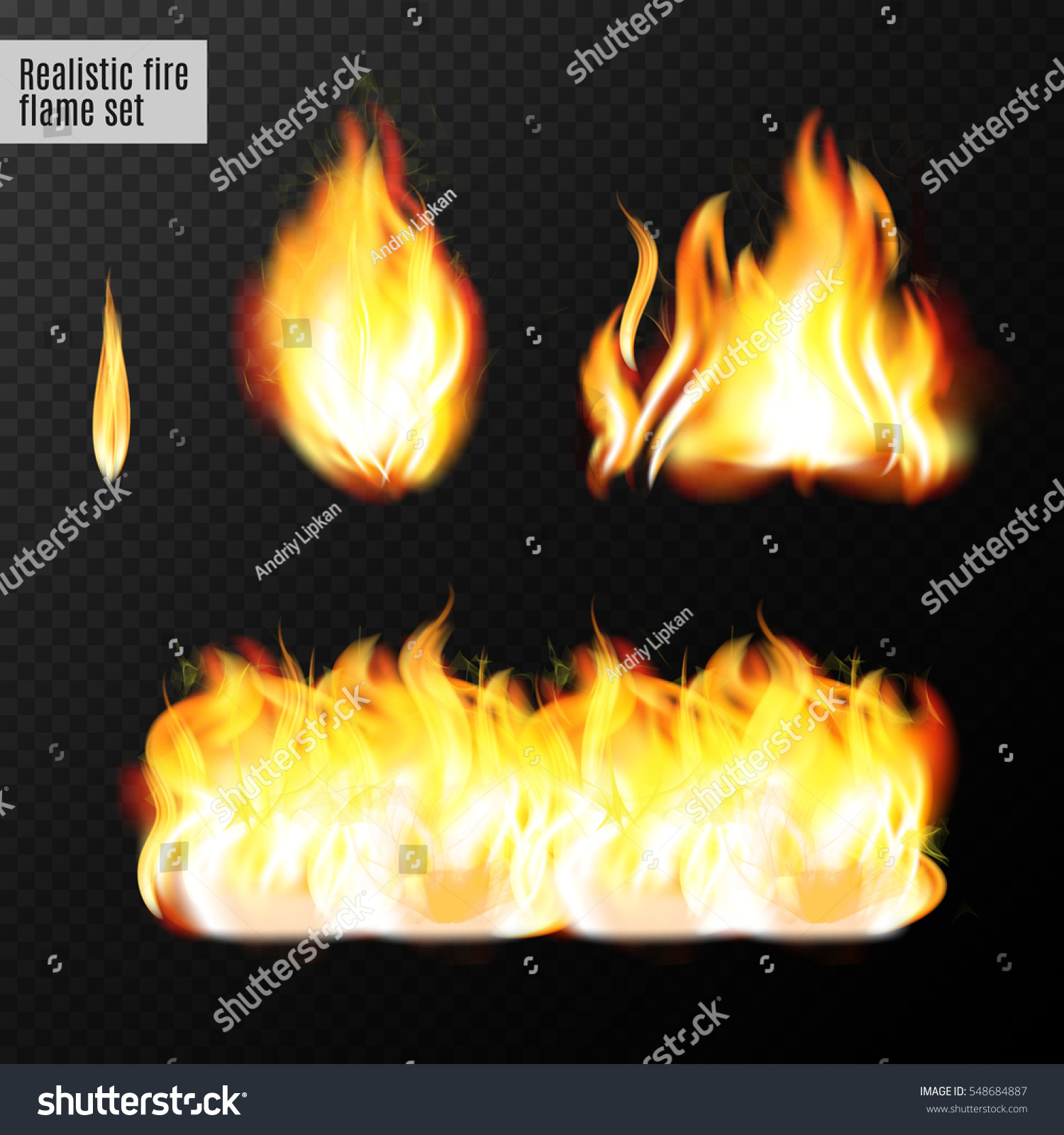Realistic Fire Flames Set Real Transparency Stock Vector (Royalty Free ...