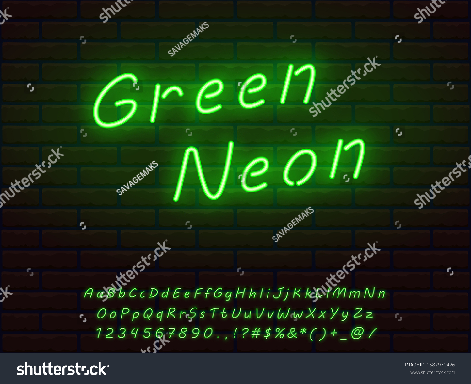 Realistic Green Neon Font Script Set Stock Vector (Royalty Free ...
