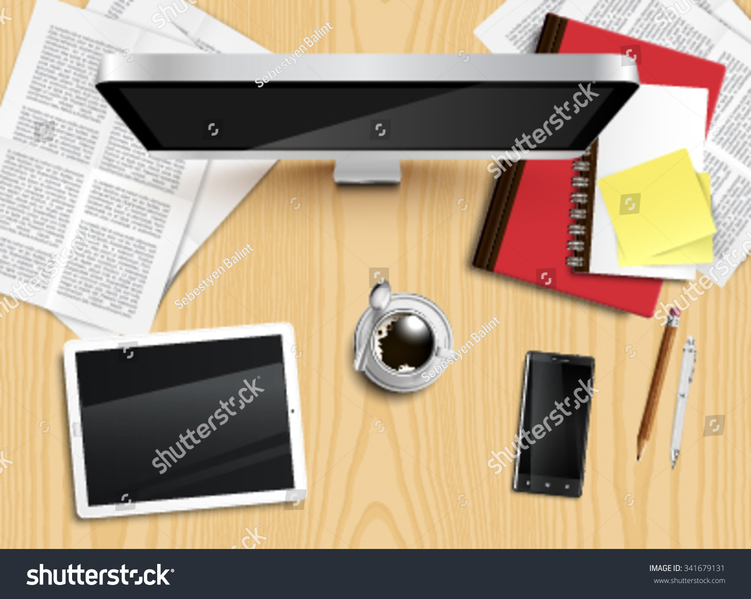Realistic Office Table Vector Stock Vector (Royalty Free) 341679131