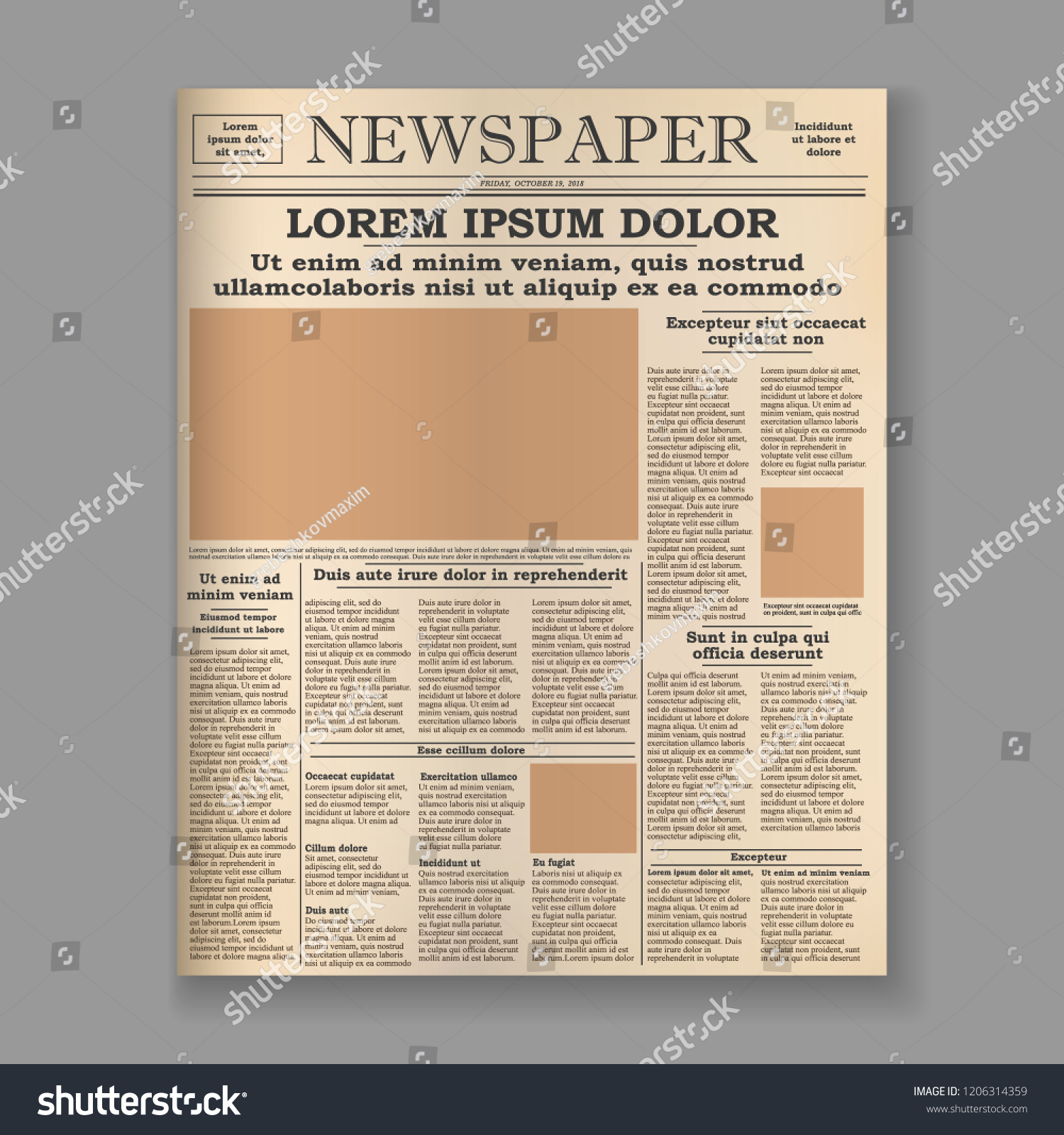 Realistic Old Newspaper Front Page Template Stock Vector (Royalty Free ...