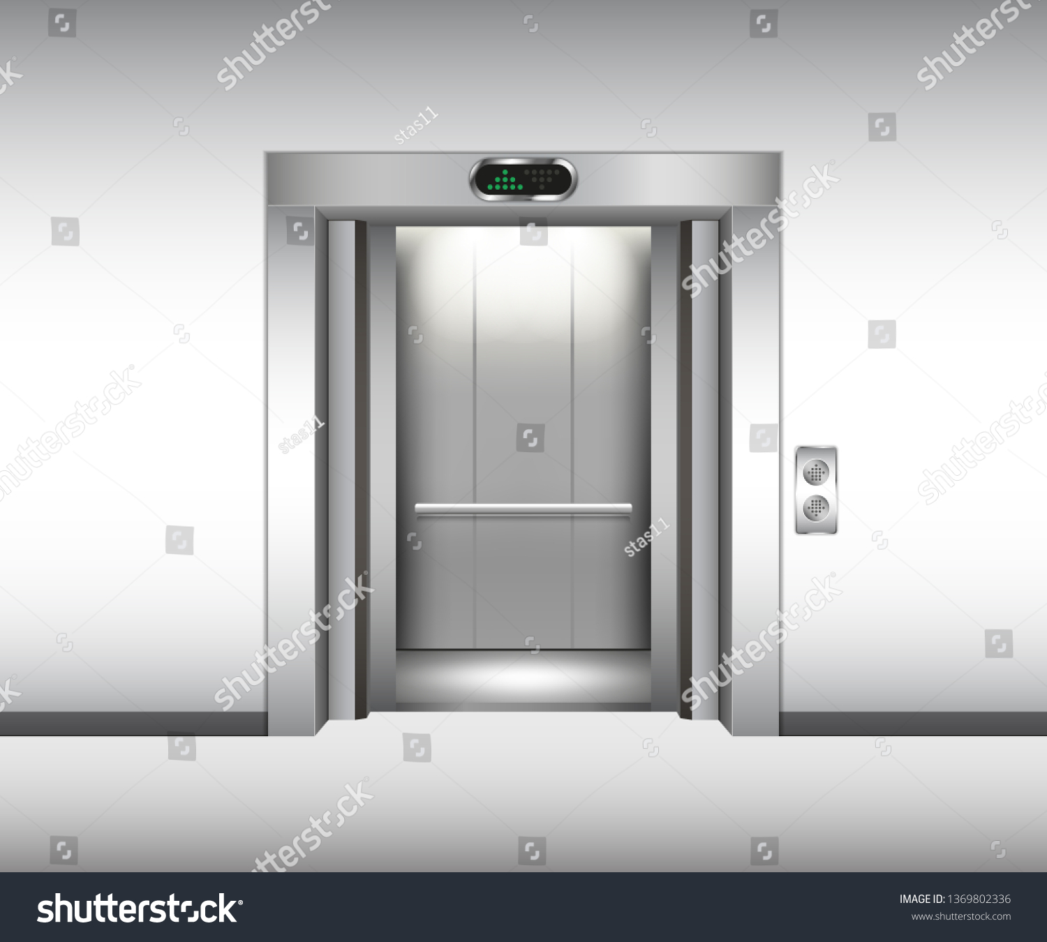 Realistic Open Metal Elevator Mockup Vector: เวกเตอร์สต็อก (ปลอดค่า ...