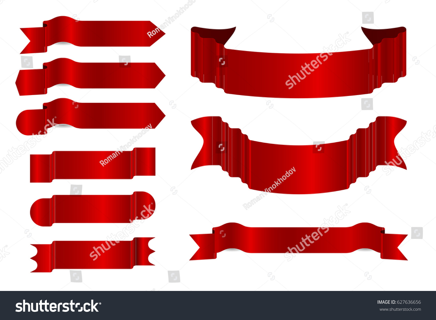 Realistic Red Ribbons Vector Set Template Stock Vector (Royalty Free ...