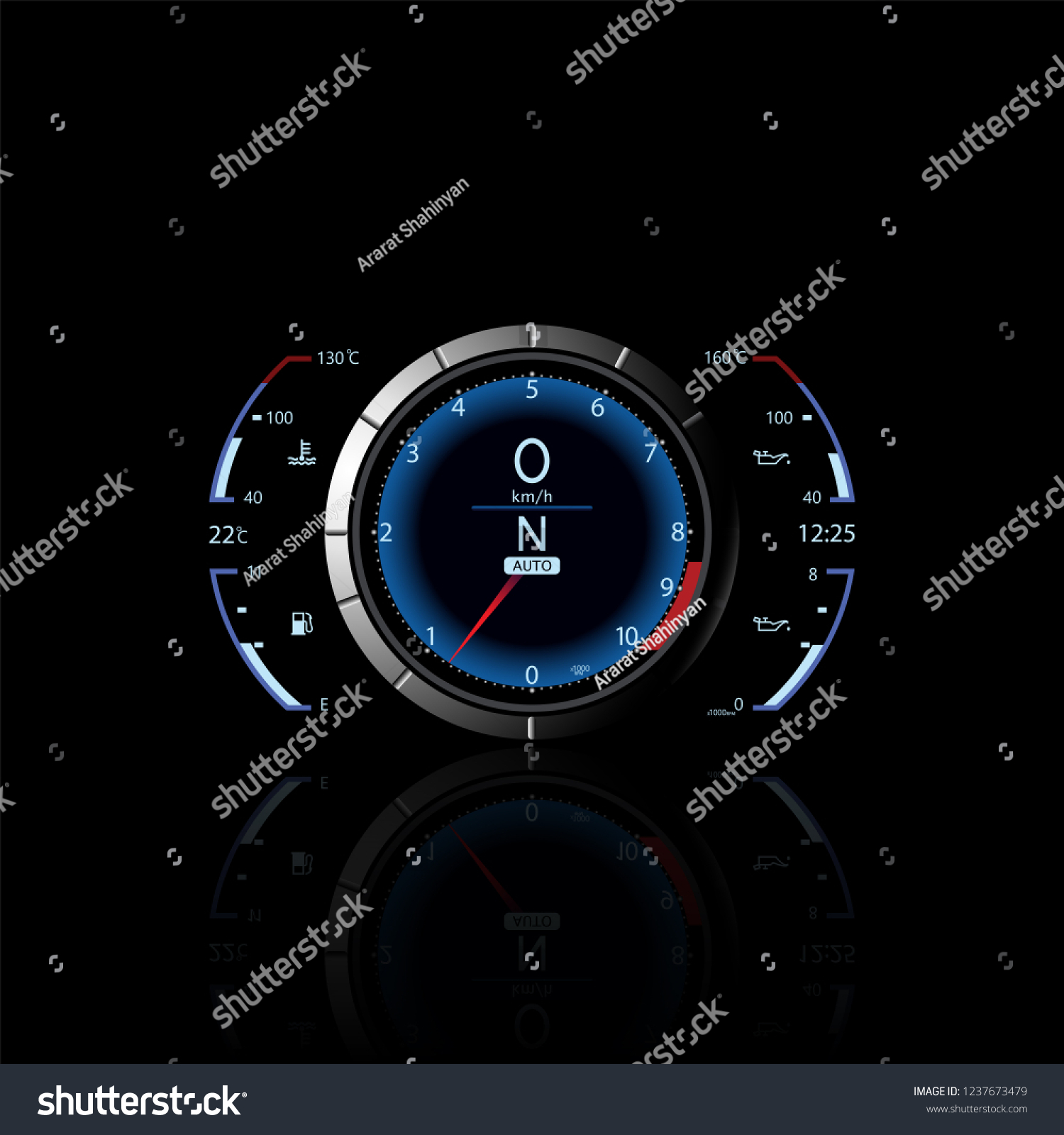 Vektor Stok Realistic Sport Car Vector Speedometer Dashboard (Tanpa ...