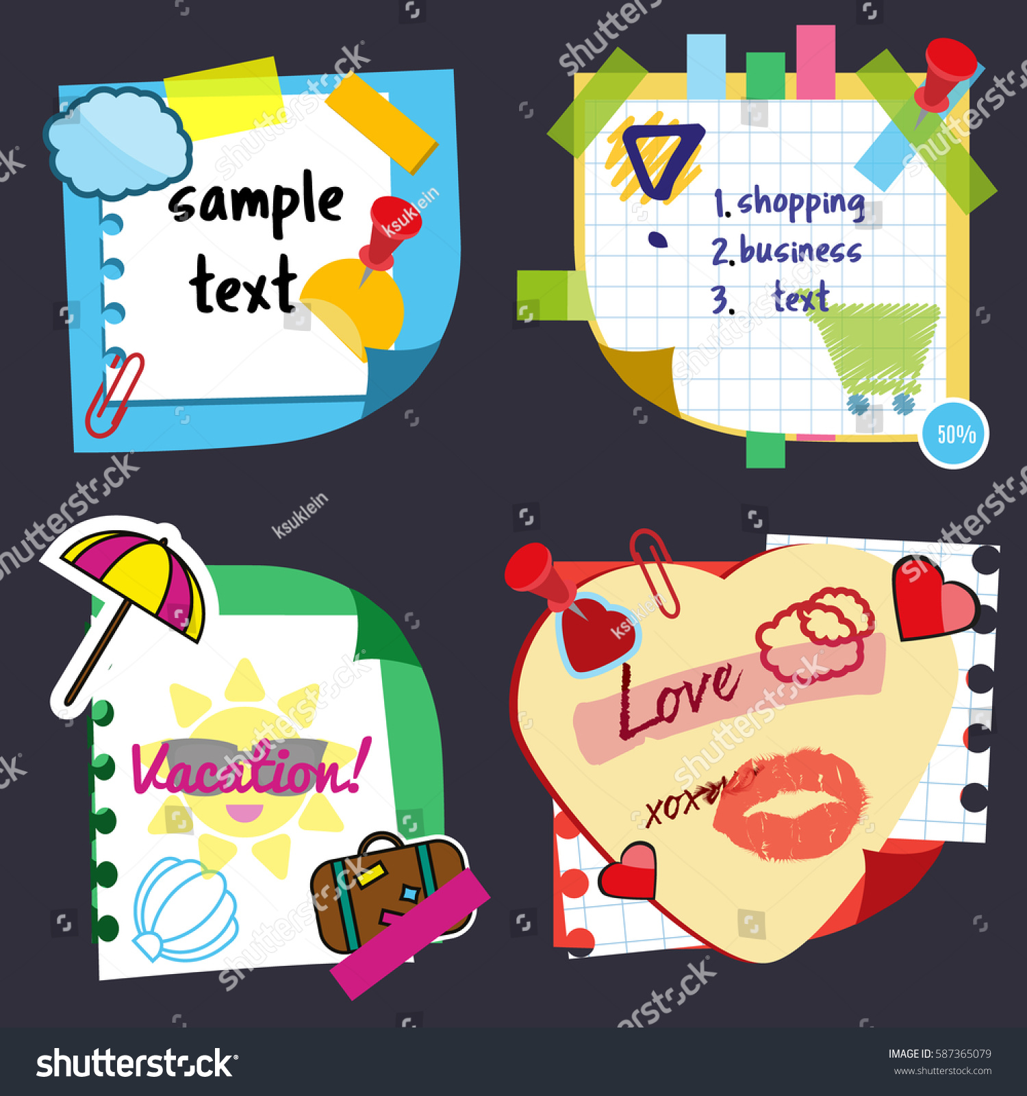 Realistic Sticky Notes Sheets Stickers Sample Stock Vector (Royalty ...
