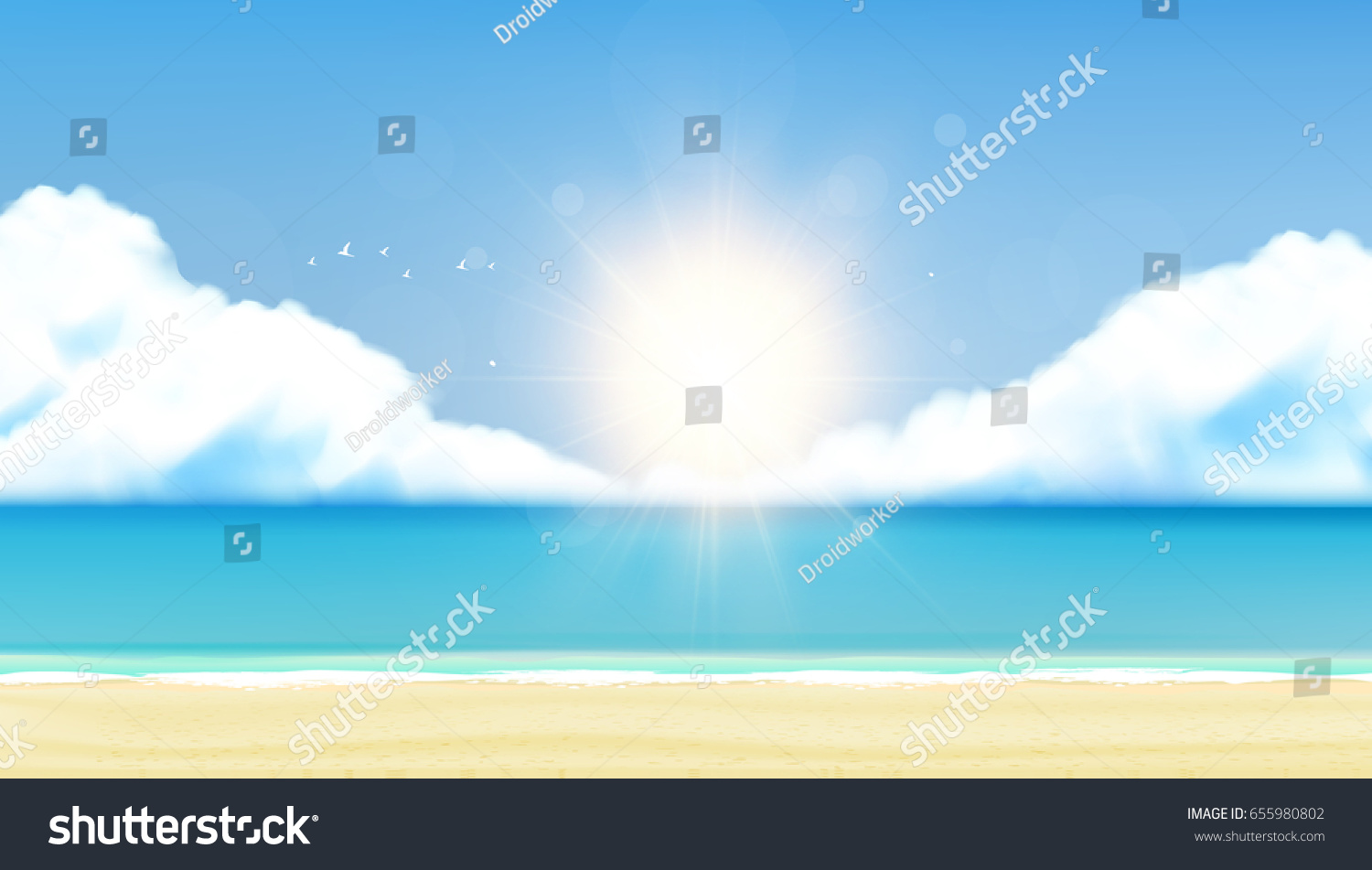 Realistic Vector Beach Landscape Stock Vector Royalty Free 655980802