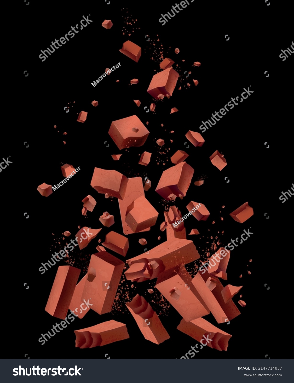 Realistic Wall Breaking Composition Falling Bricks Stock Vector ...