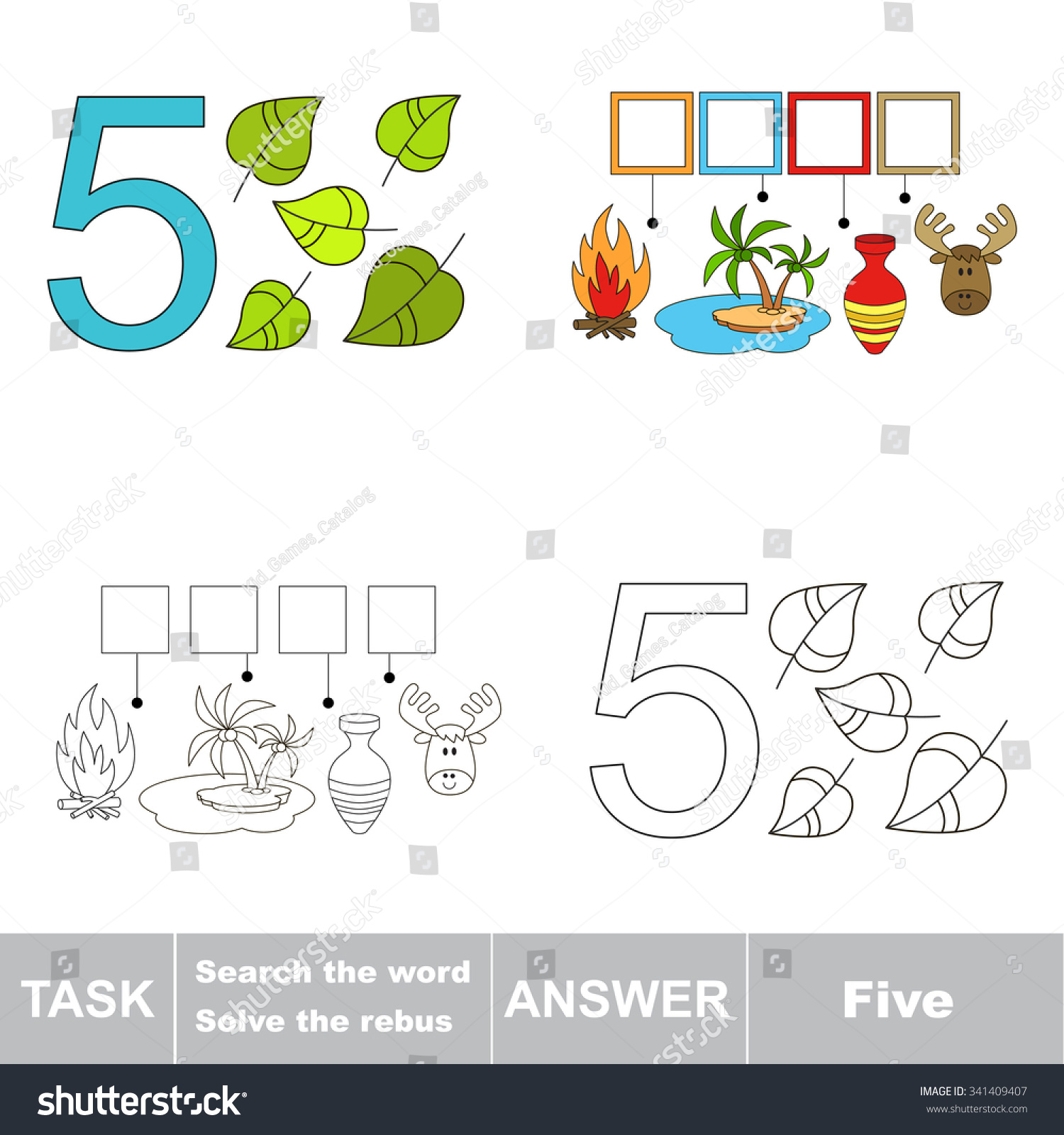 Rebus Letter 5 Stock Vector (Royalty Free) 341409407