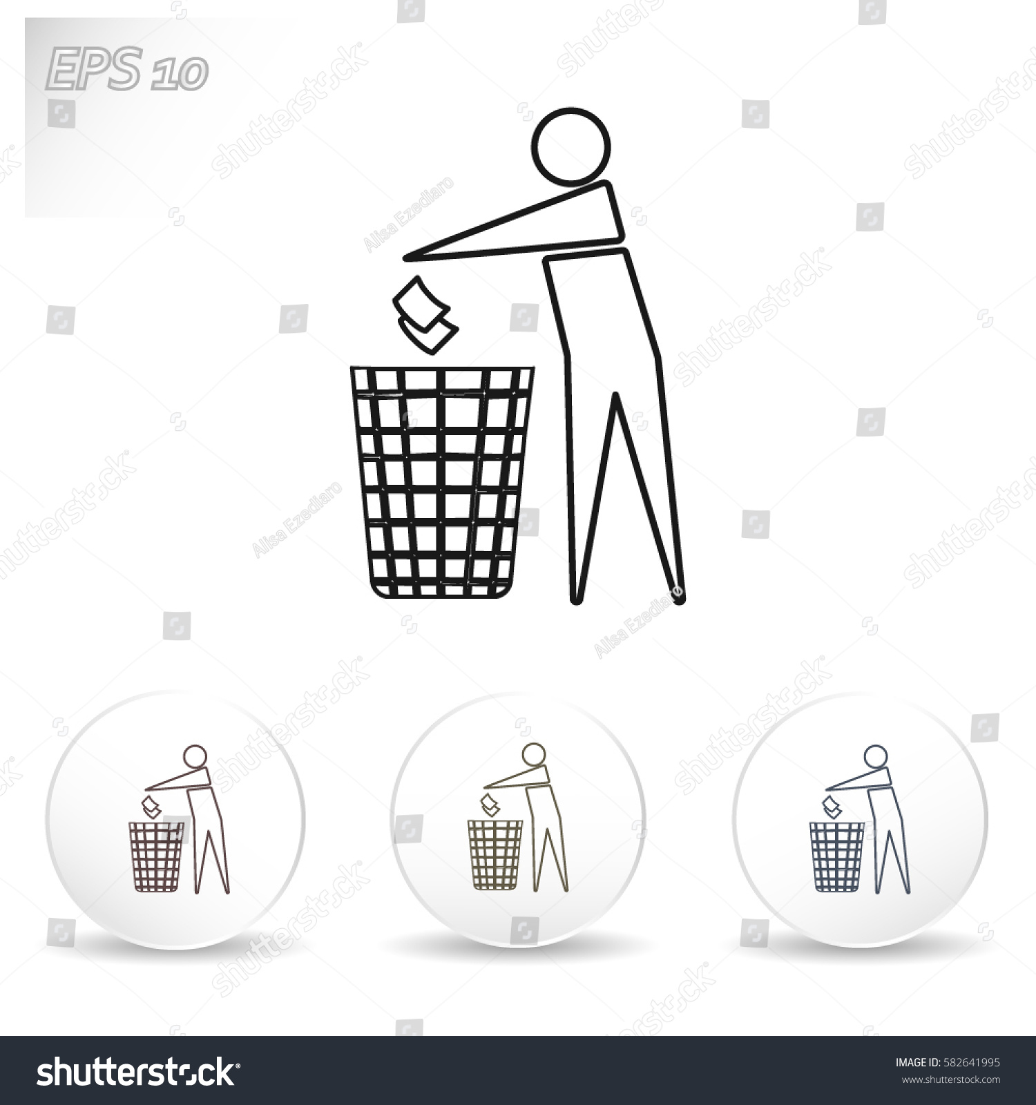 Recycle Icon Man Throwing Trash Into: vector de stock (libre de ...