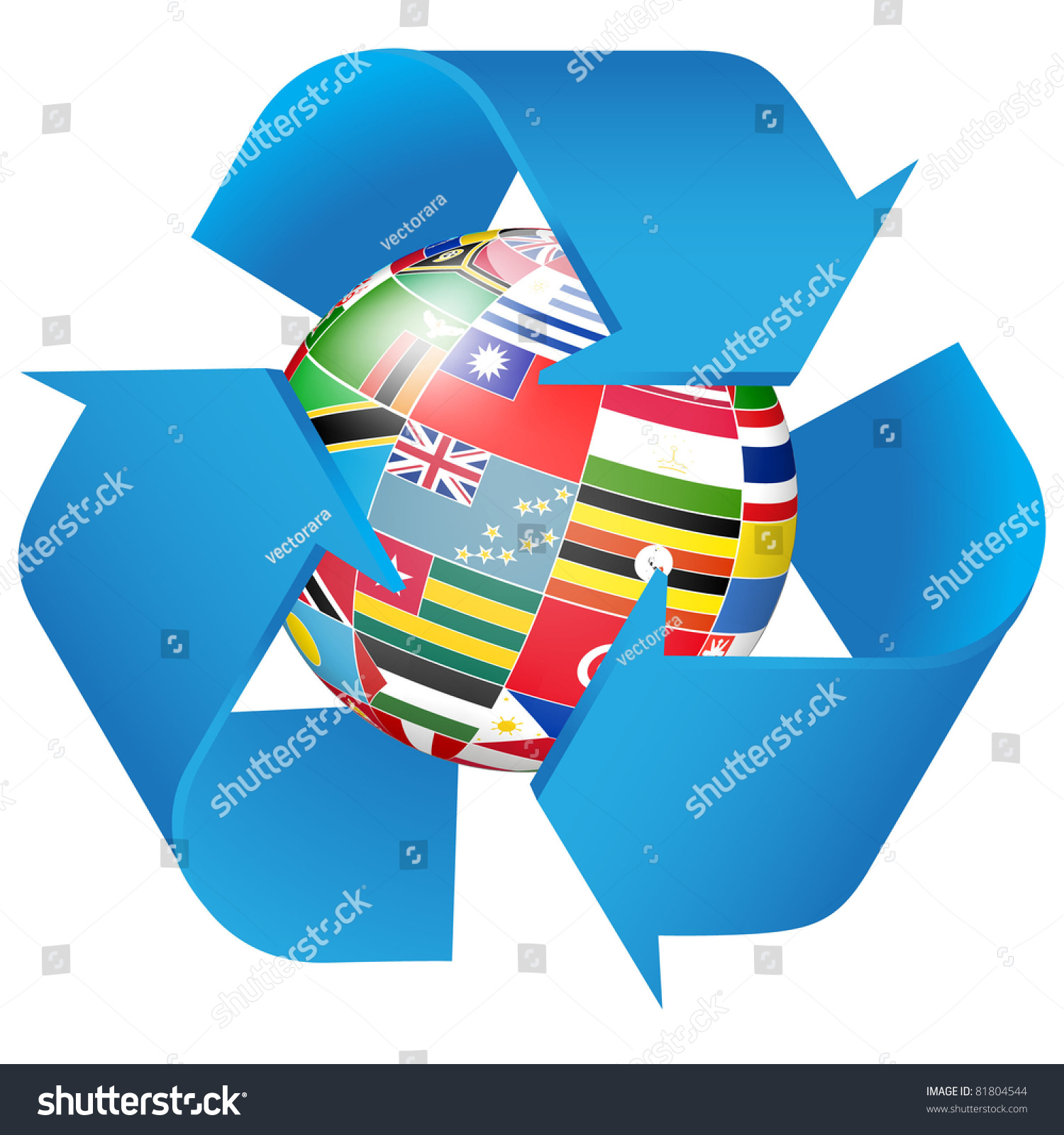 Recycling Symbol Flags Globe Background: vector de stock (libre de ...