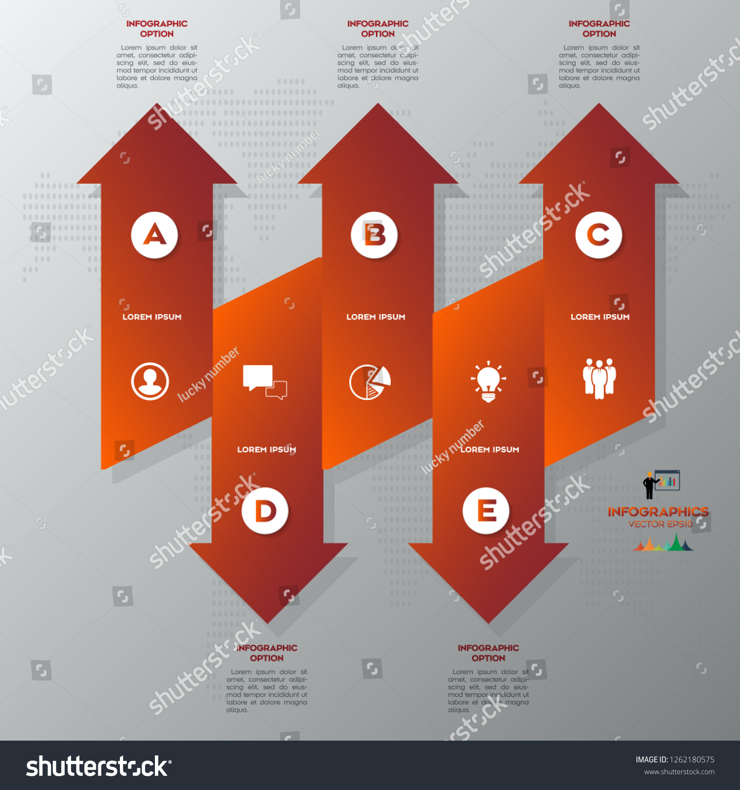 Red Arrow Chart 5 Steps Diagram Stock Vector (Royalty Free) 1262180575 ...