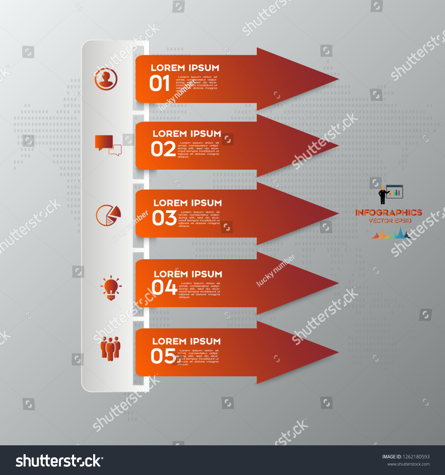 Red Arrow Chart 5 Steps Diagram Stock Vector (Royalty Free) 1262180593 ...