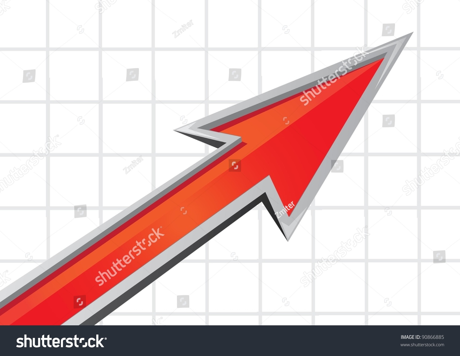 Red Arrow Growing Graph On Grid: vector de stock (libre de regalías ...
